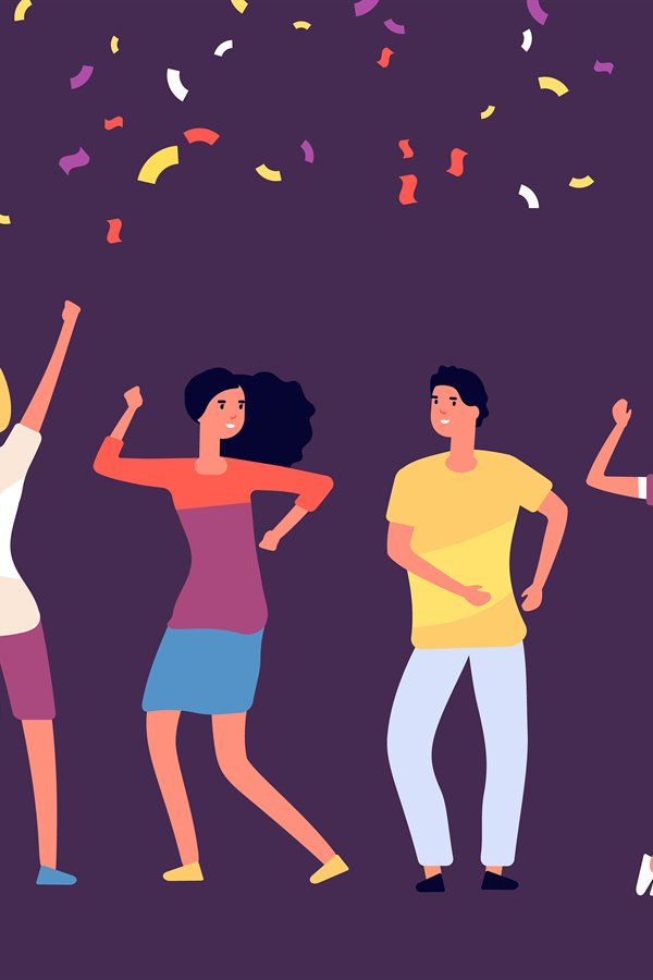 Party dancers. Happy young persons dance, celebrate on corpo