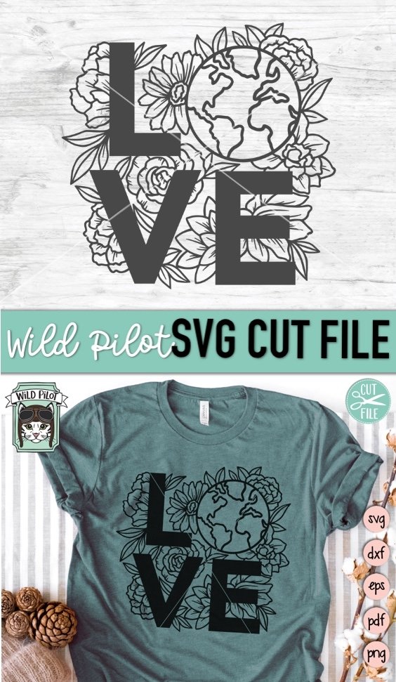 Love Earth Day SVG Cut File, Love Earth Flowers SVG Cut File