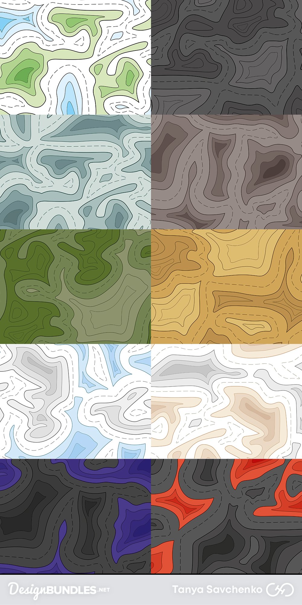 Topographical Cartoon - vector seamless pattern
