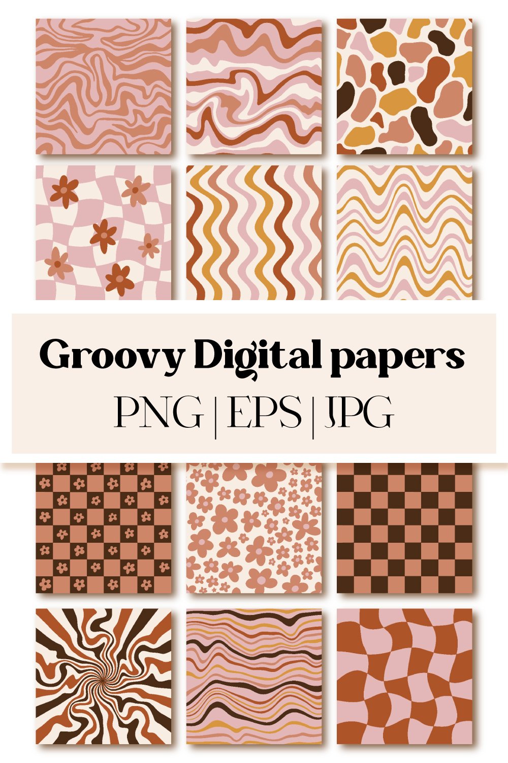 1970 Retro Groovy Digital Papers 18 Backgrounds