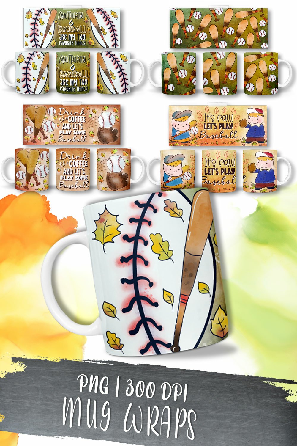 Baseball Mug Wrap Bundle | Cute Fall Mug Sublimation Designs