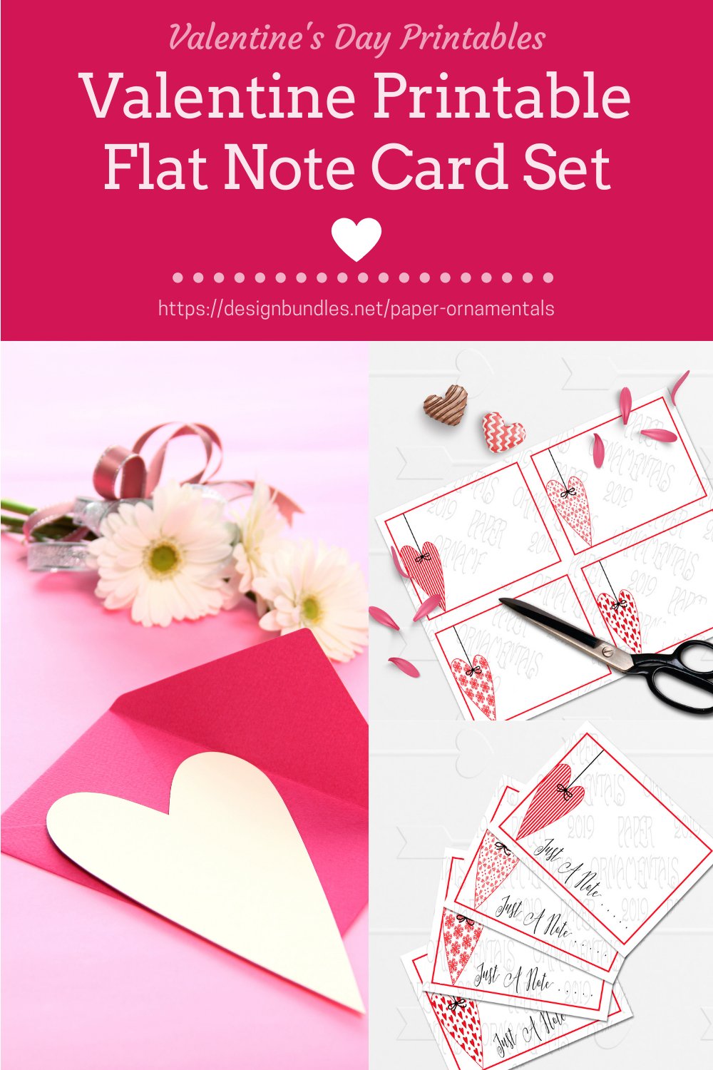 Flat Note Card, Post Card, Valentine Red & White Prim Hearts
