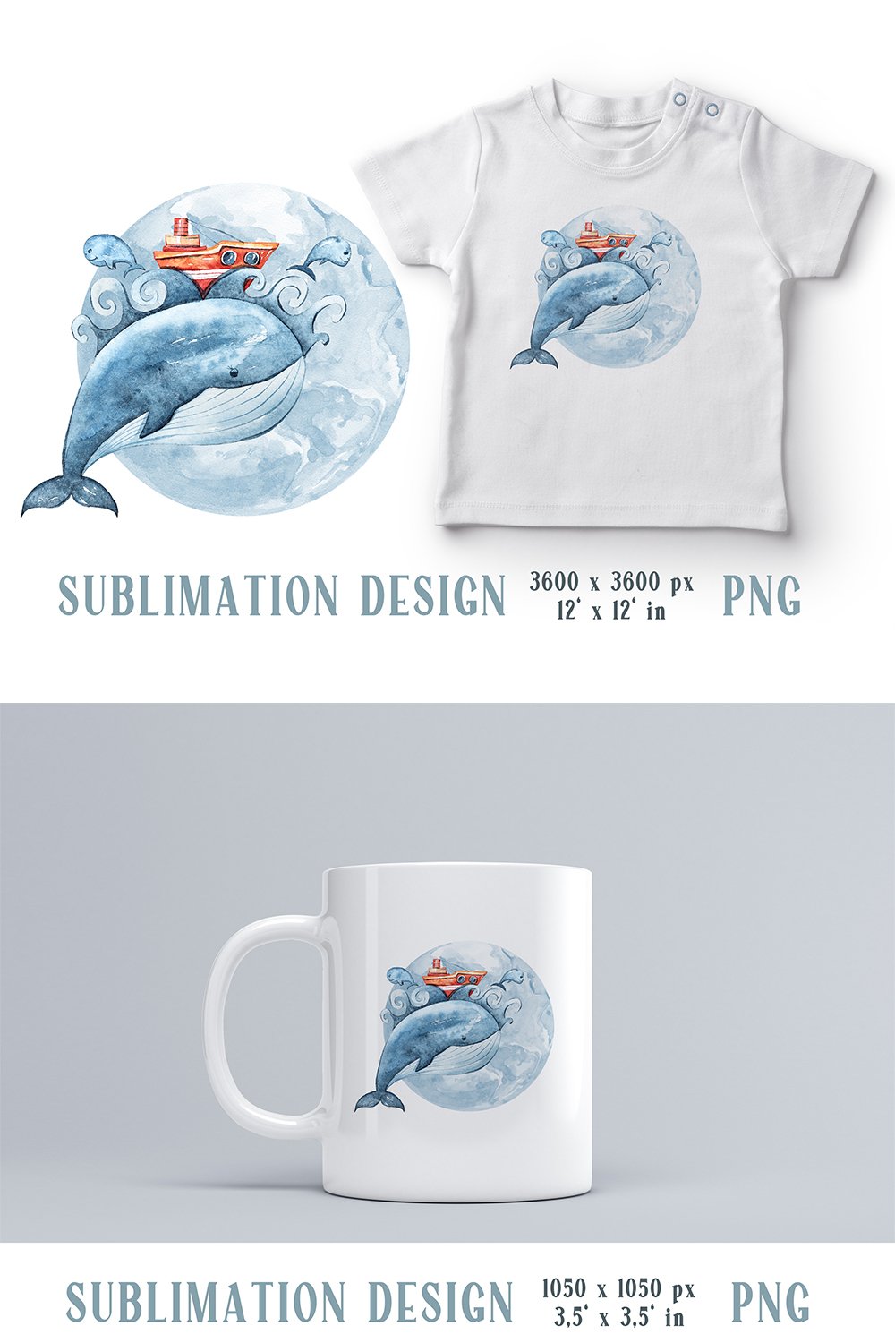 Cute whale sublimation - watercolor clipart -1 png file