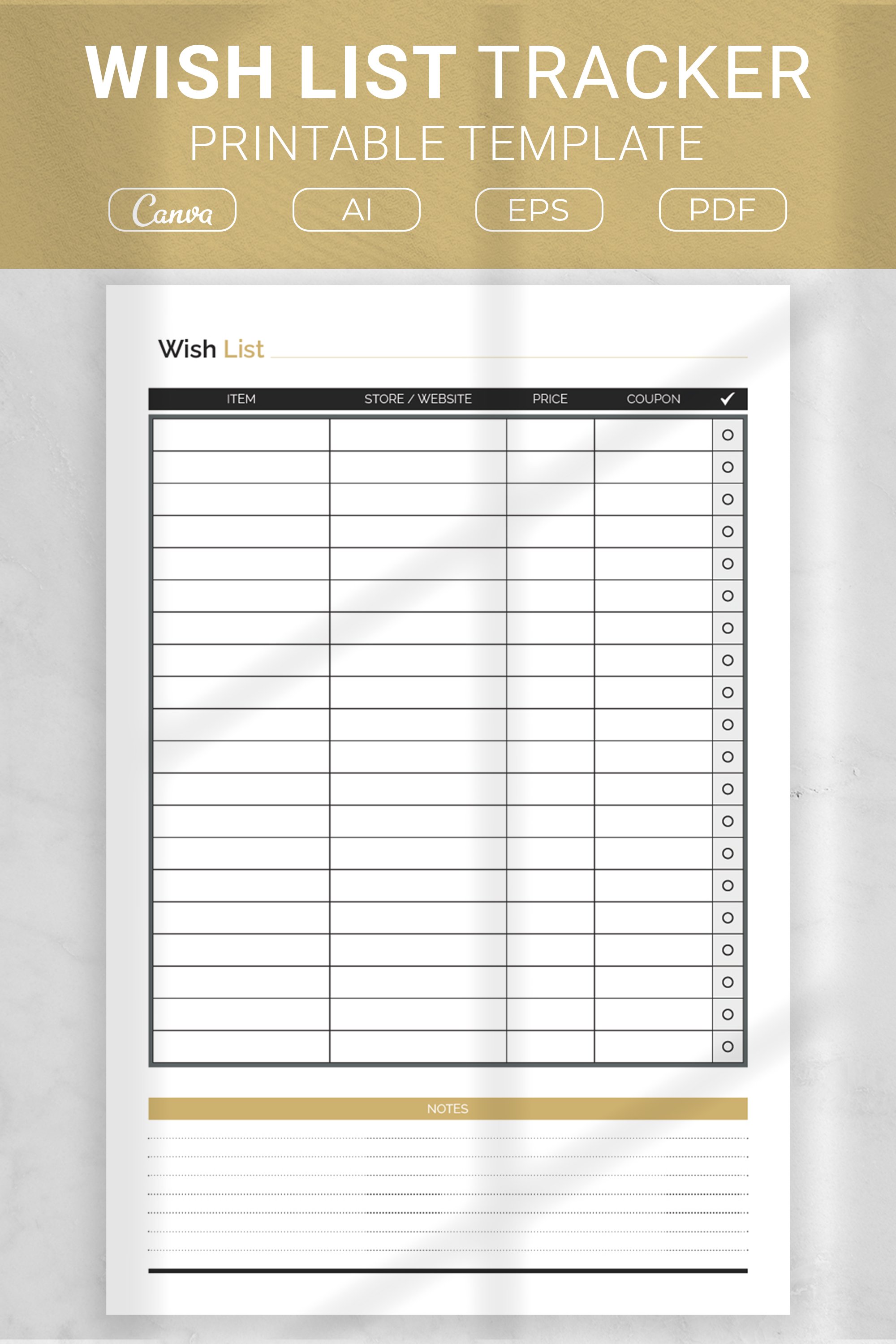 Wish List Tracker Printable Template (2693365)