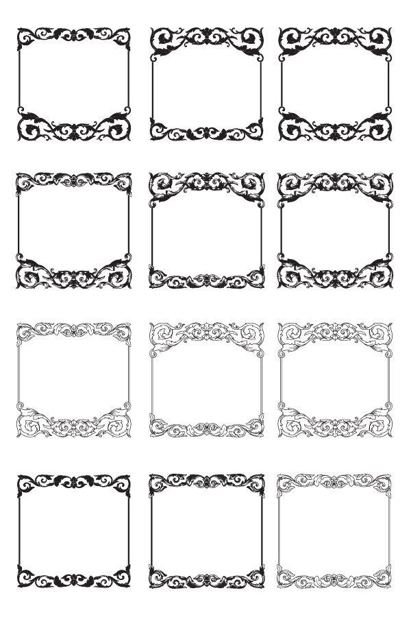Frames and borders set with baroque style for logo, emblem