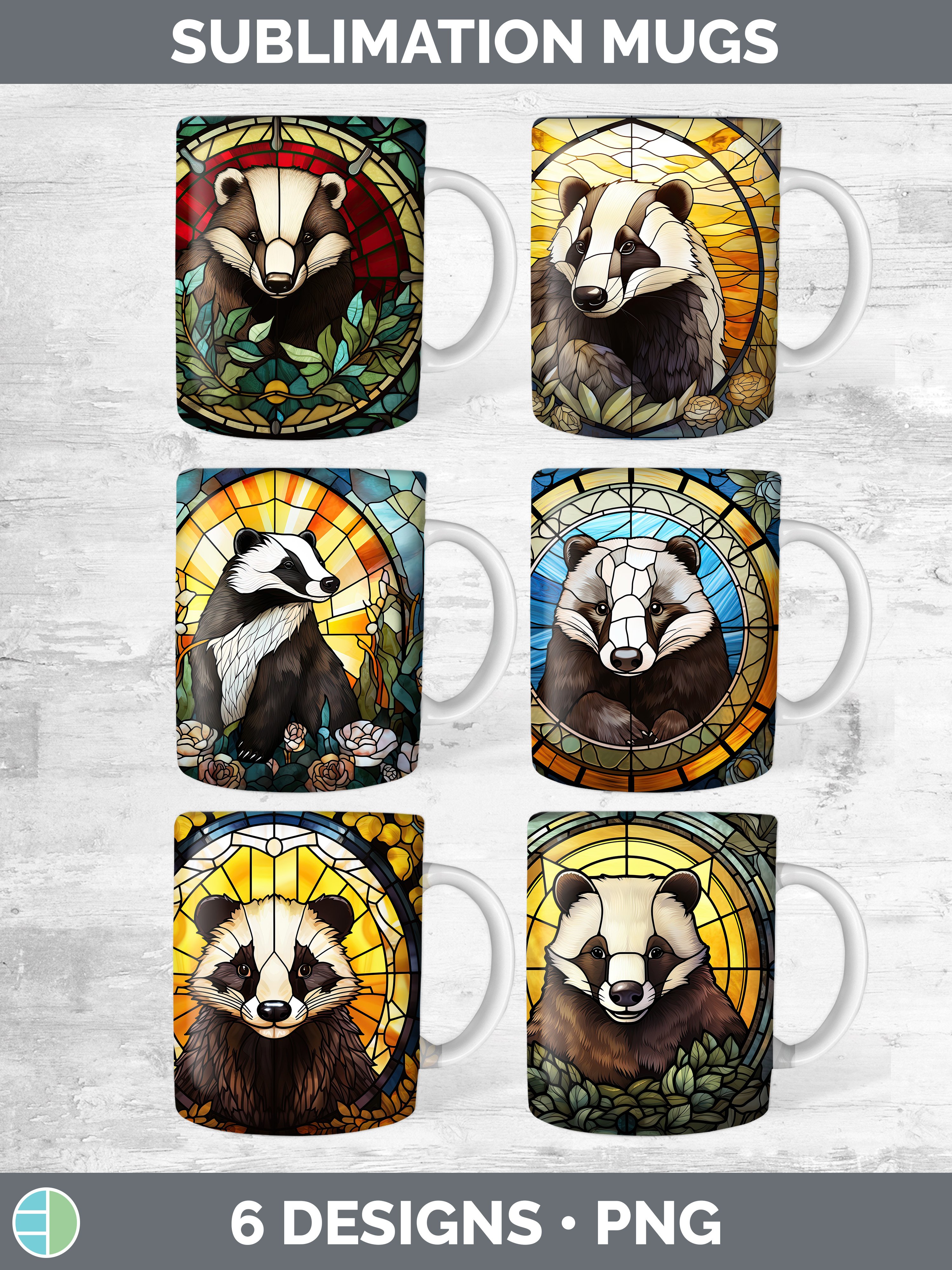 Stained Glass Badger Mug Wrap | Sublimation Coffee Cup Desig