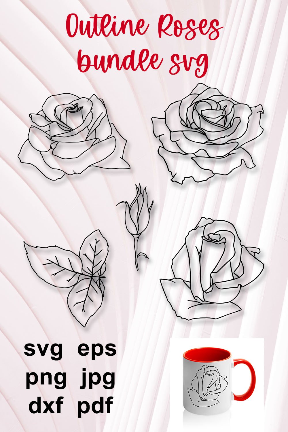 Rose outline svg bundle, flower outline, cut flowers, SVG.