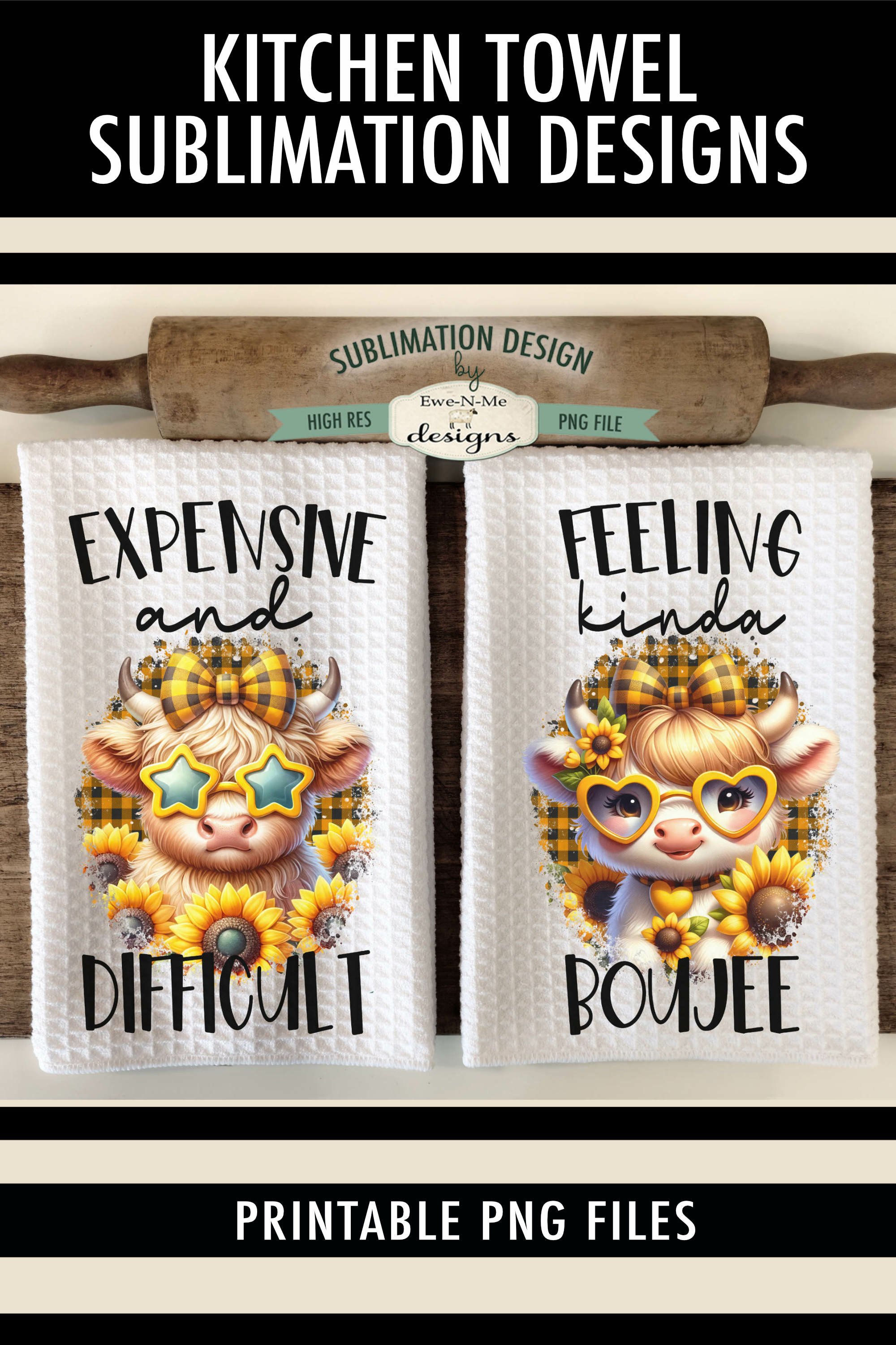 Boujee Highland Cow with Glasses Kitchen Towel Sublimation