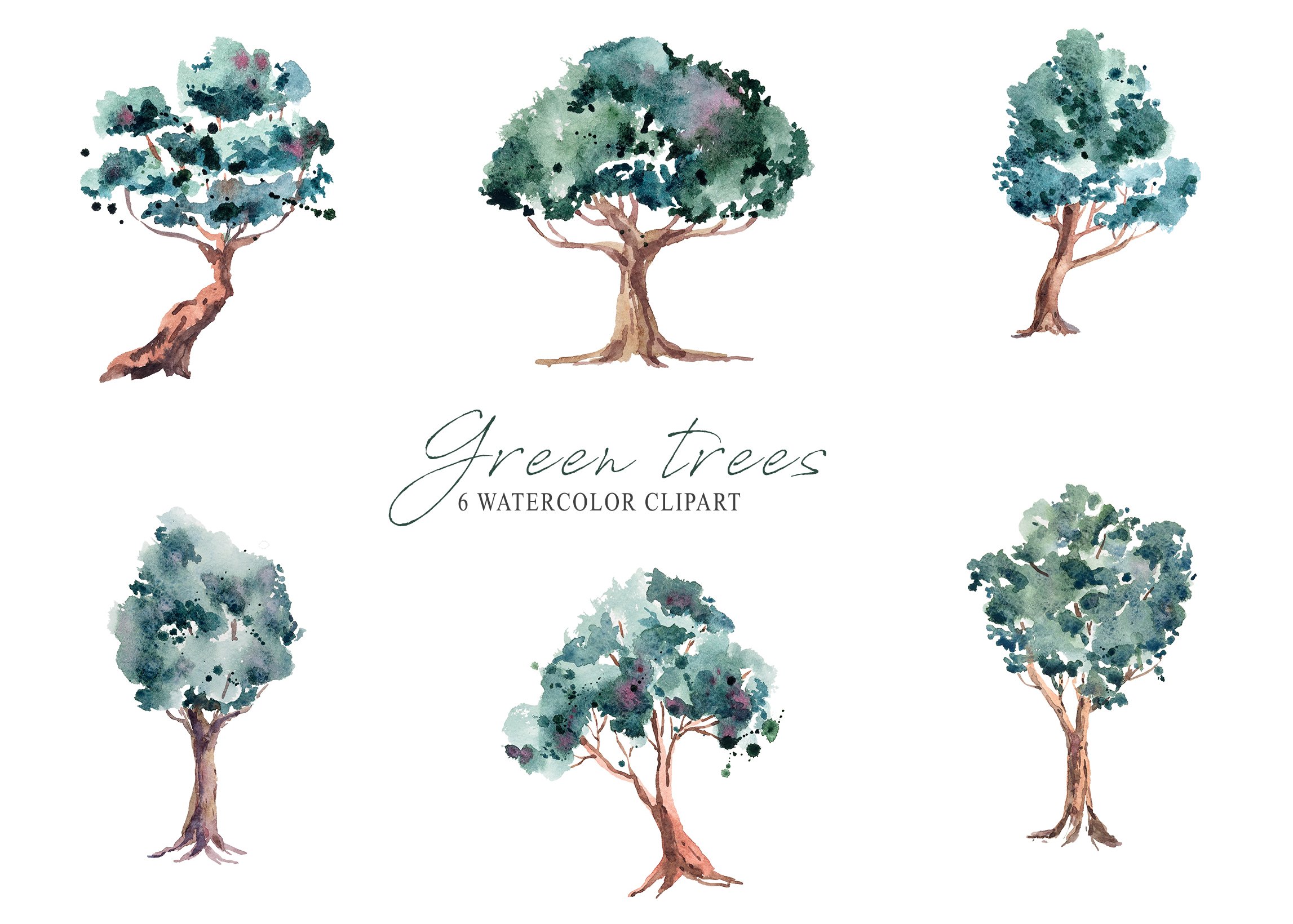 Watercolor trees clipart. Digital illustration (1106574)