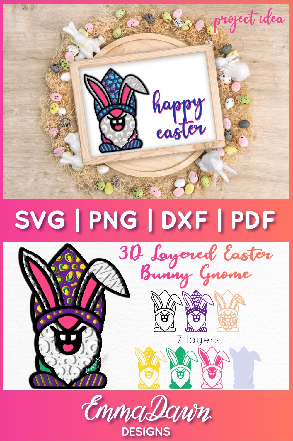 3D Layered Gnome SVG | Easter Bunny Gnome SVG