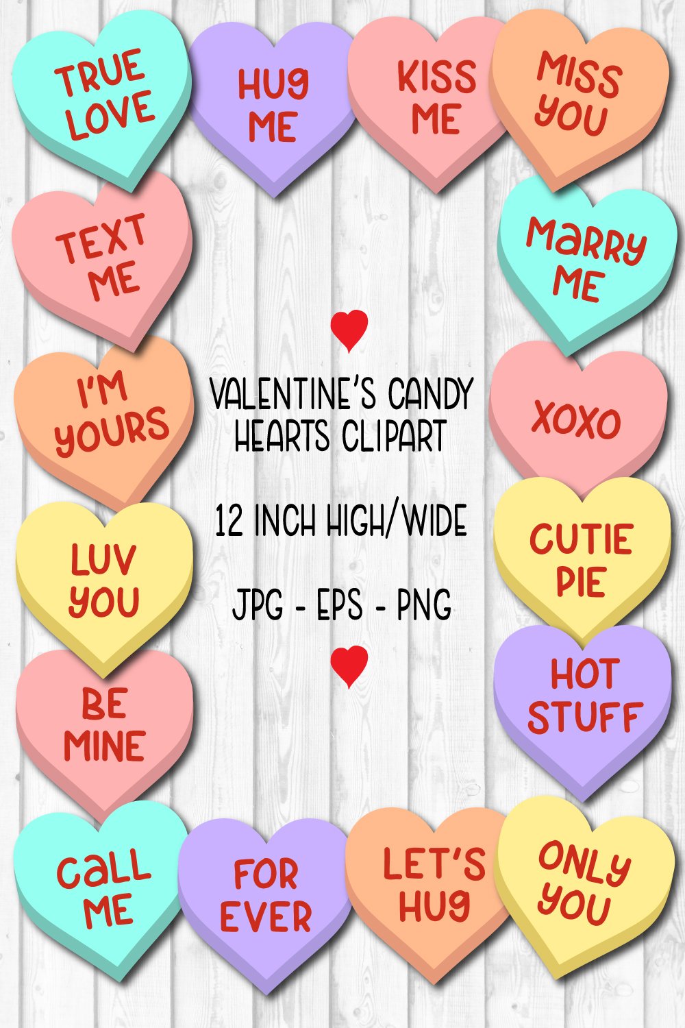Valentine Candy Hearts, Candy Hearts Clipart Bundle