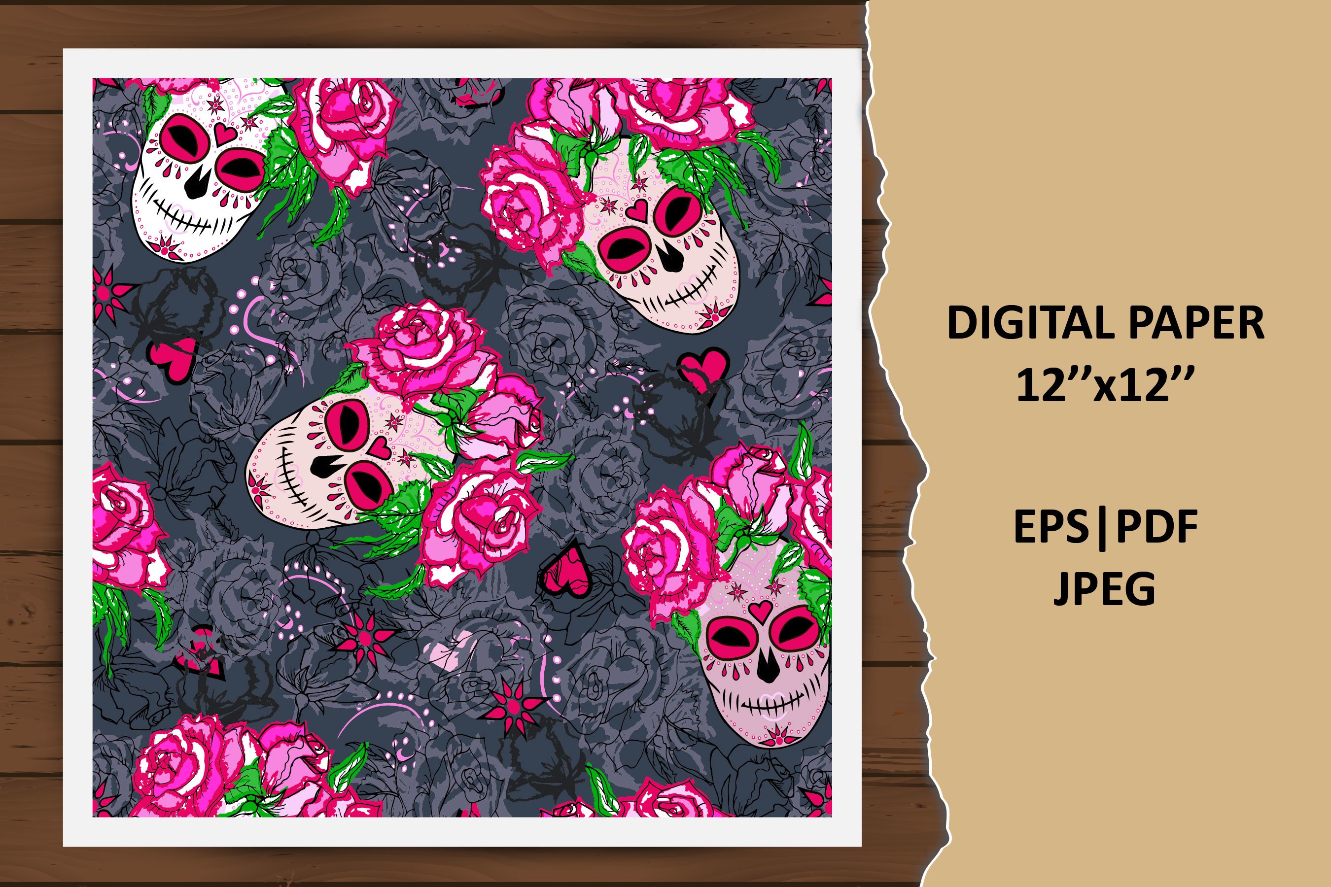Digital paper Sugar Skull with roses, seamless (894304)