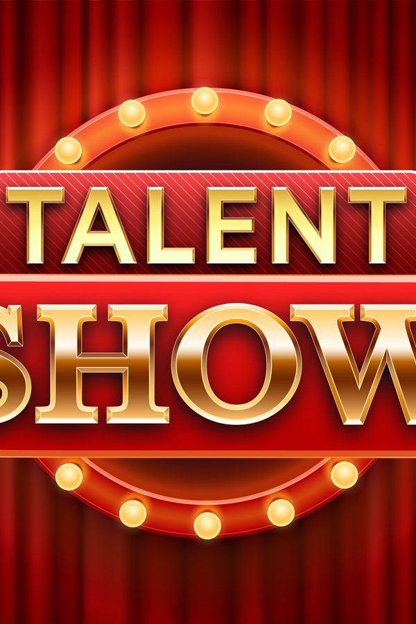 Talent show sign. Talented stage banner, snows scene red cur