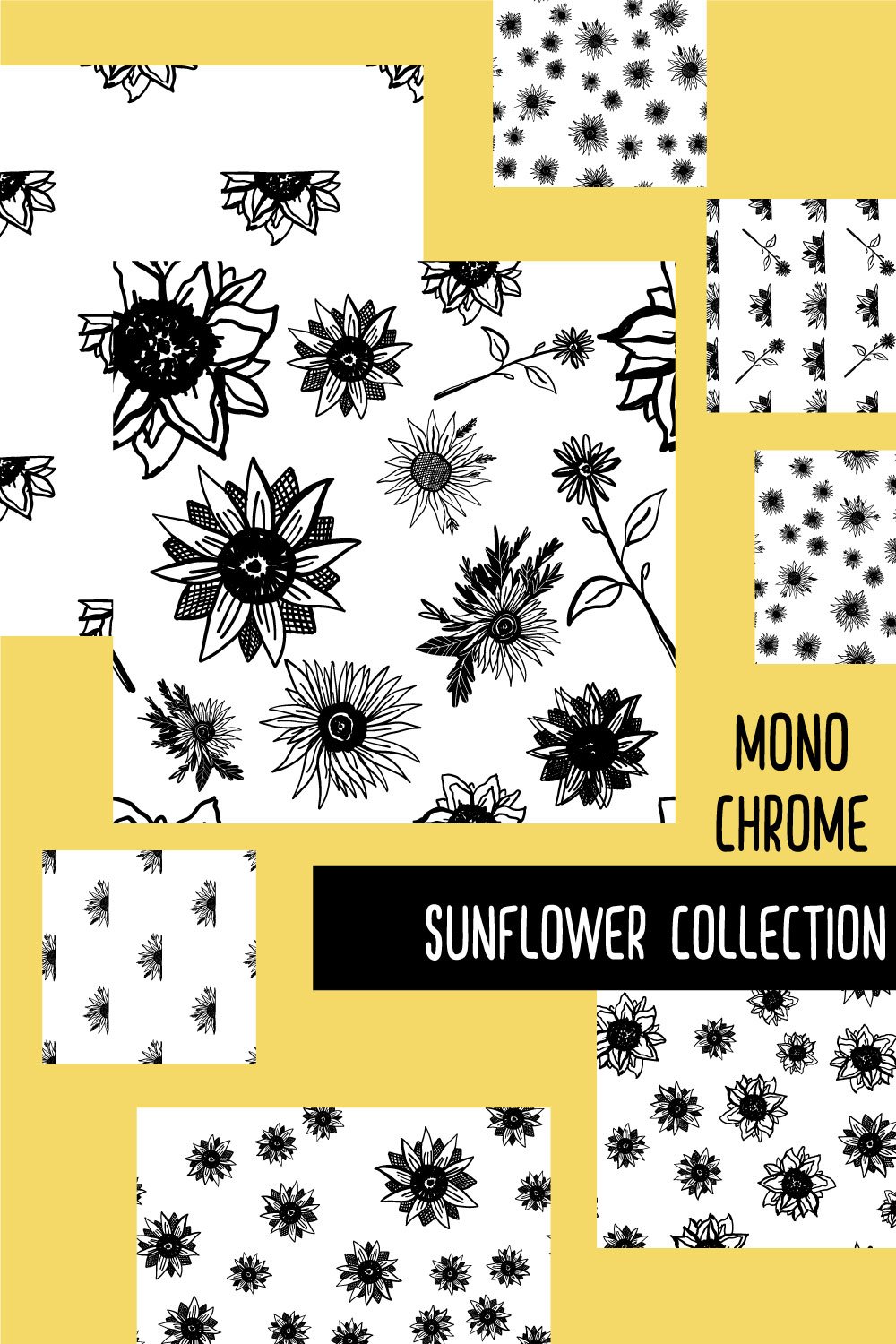Monochrome sunflower digital papers bundle