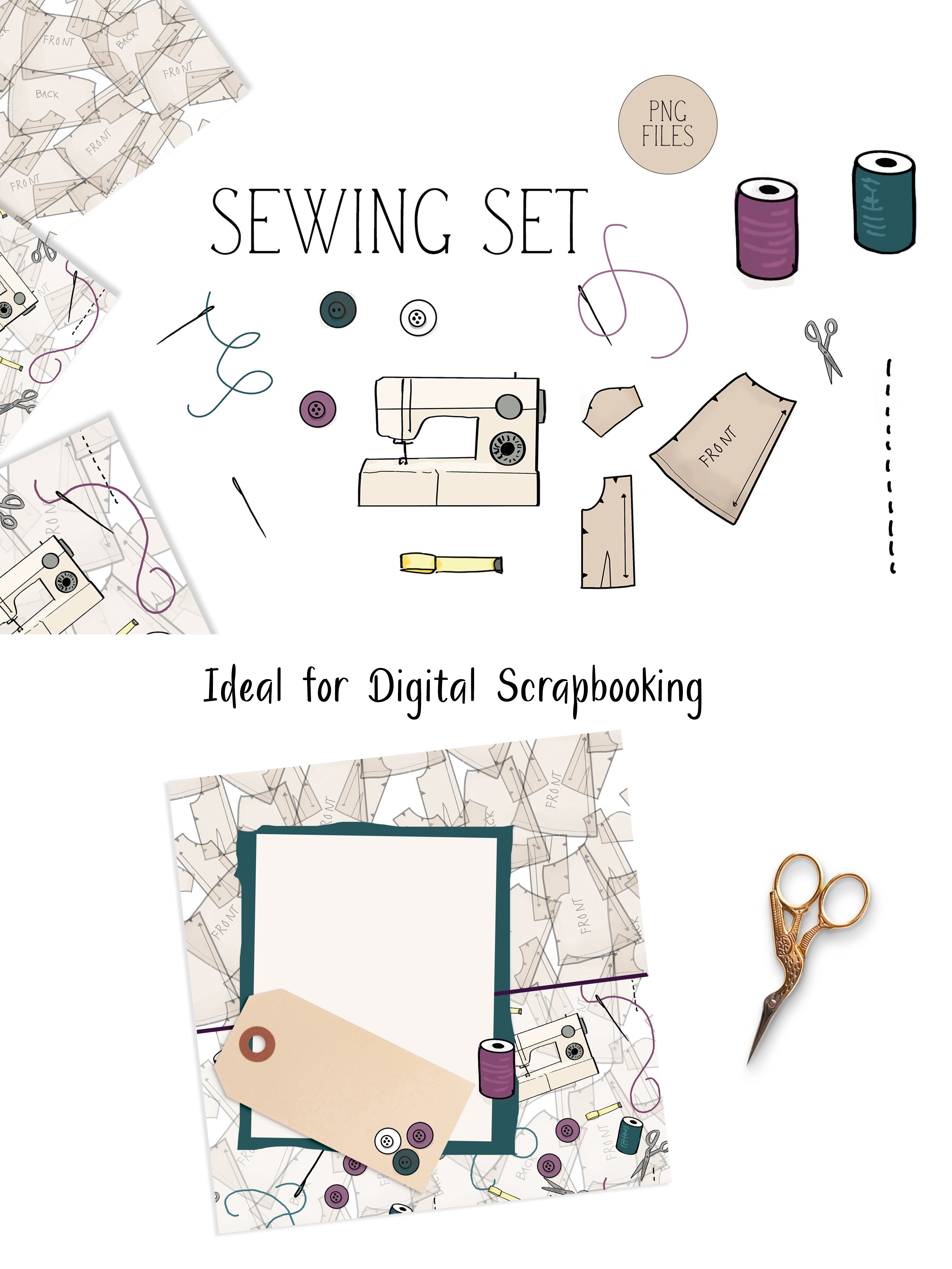 Sewing Set Patterns and Clip Art elements