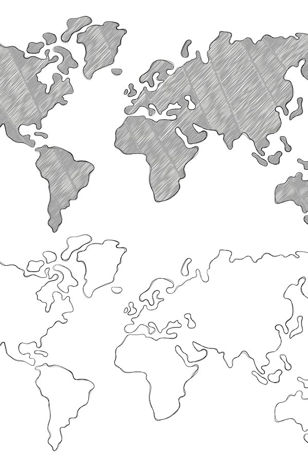 Sketch map. Hand drawn earth globe, drawing world maps and g