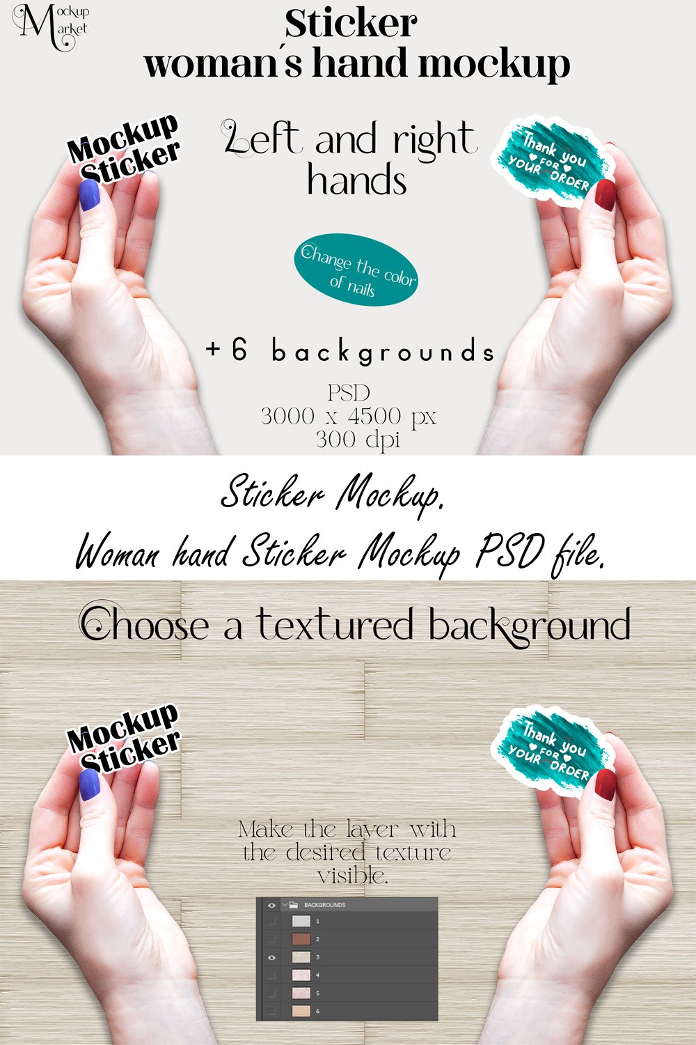 Sticker Mockup. Woman hand Sticker Mockup PSD file.