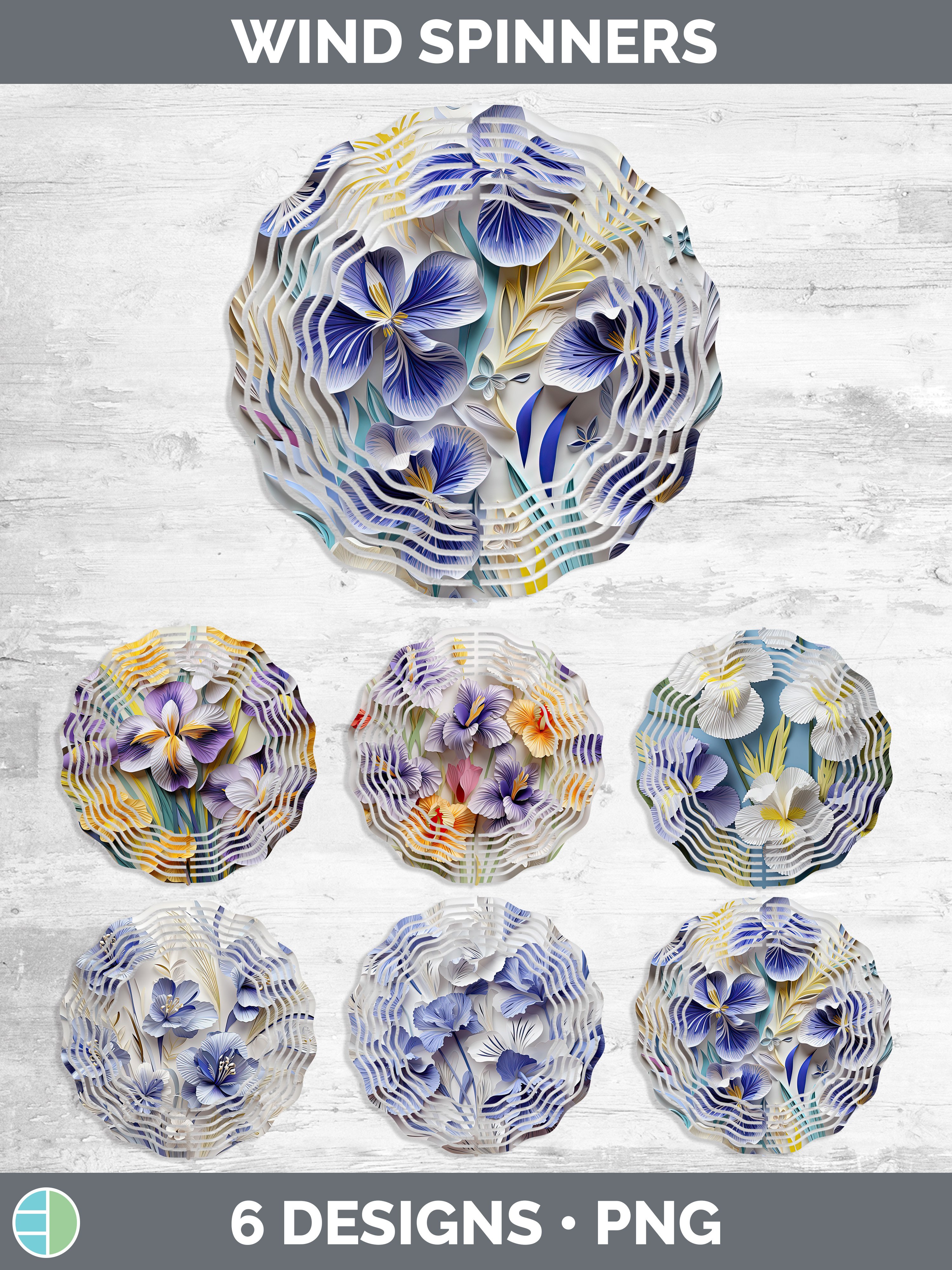3D Paper Iris Flowers Wind Spinner | Bundle Spinner Designs