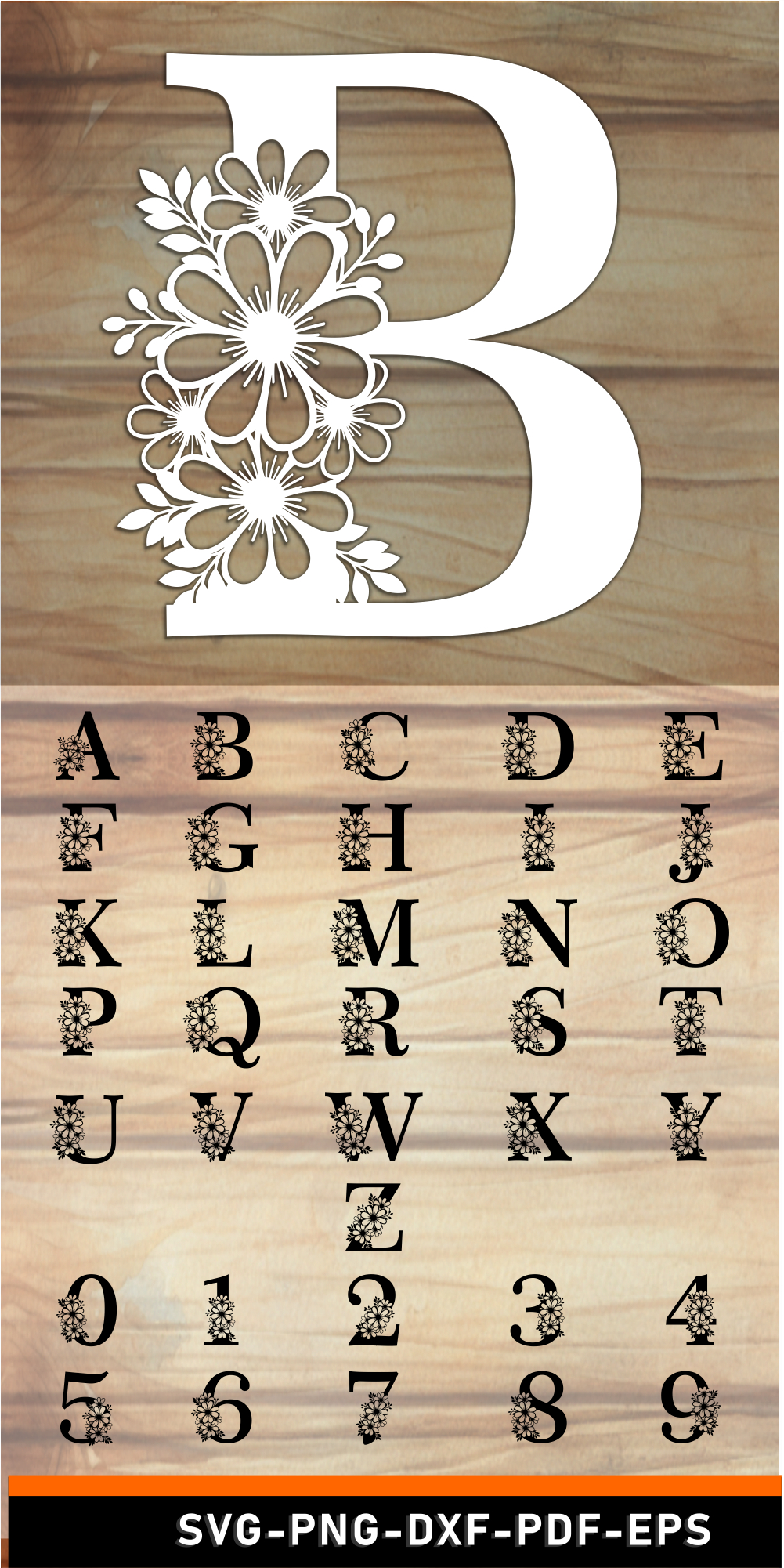 Floral Flowers Monogram Alphabet Letters SVG Laser Cut Files