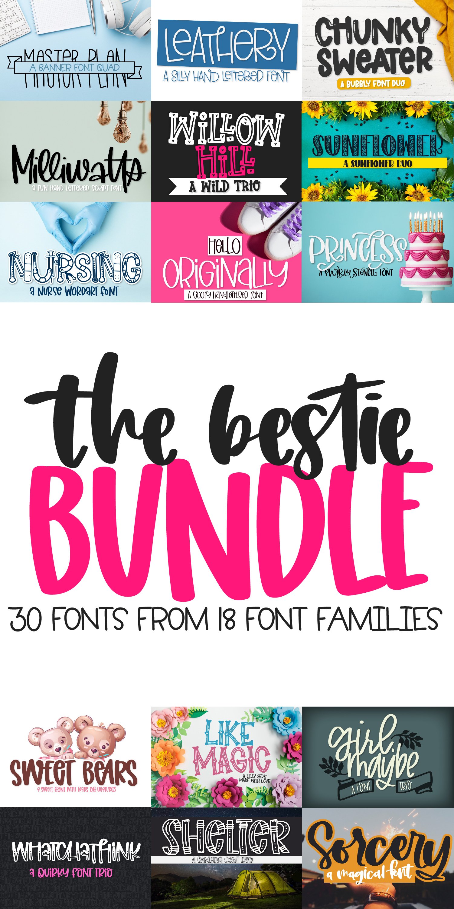 The Bestie Bundle - 30 Font Bundle! Craft friendly (1371242)