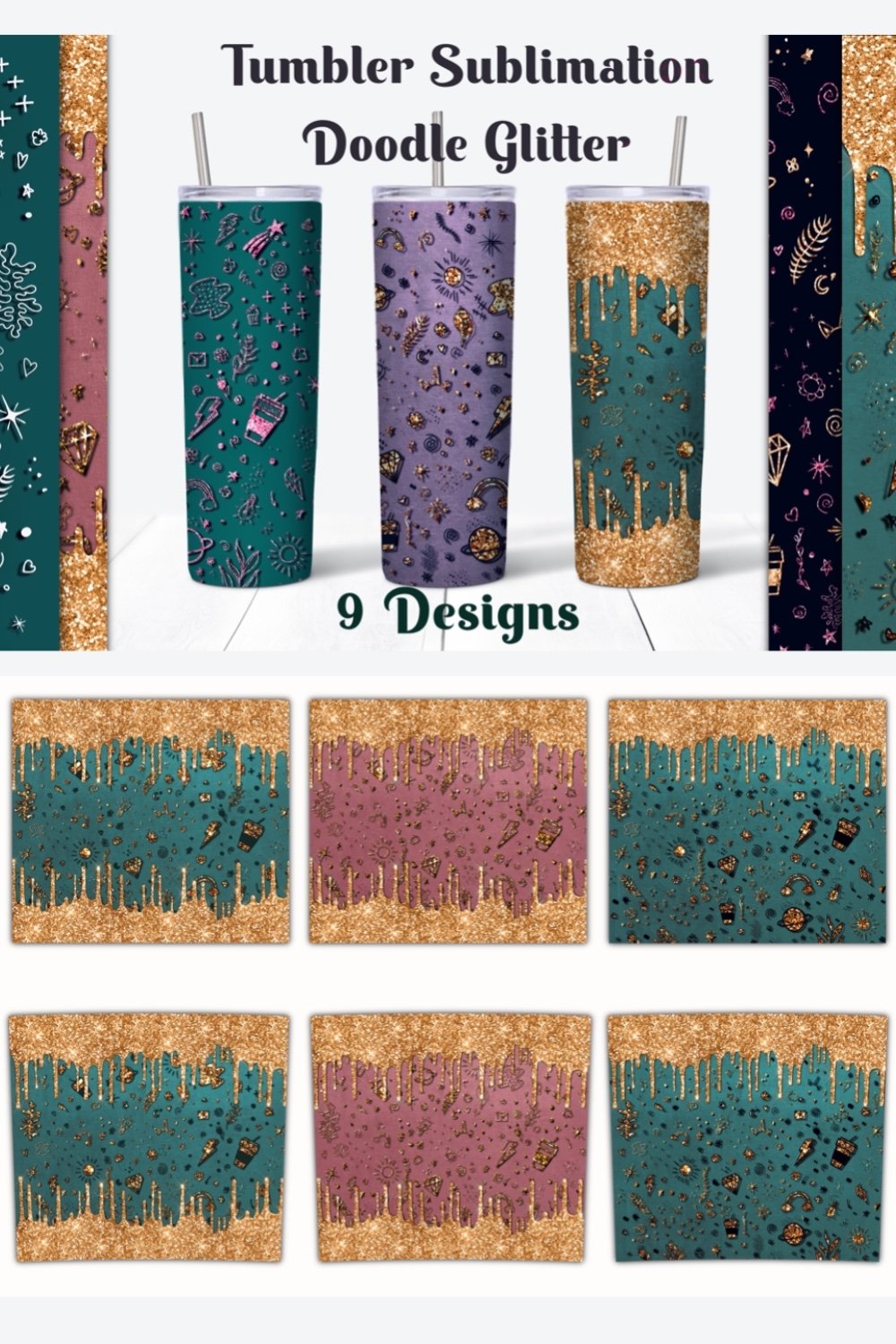 Doodle Tumbler Sublimation Designs