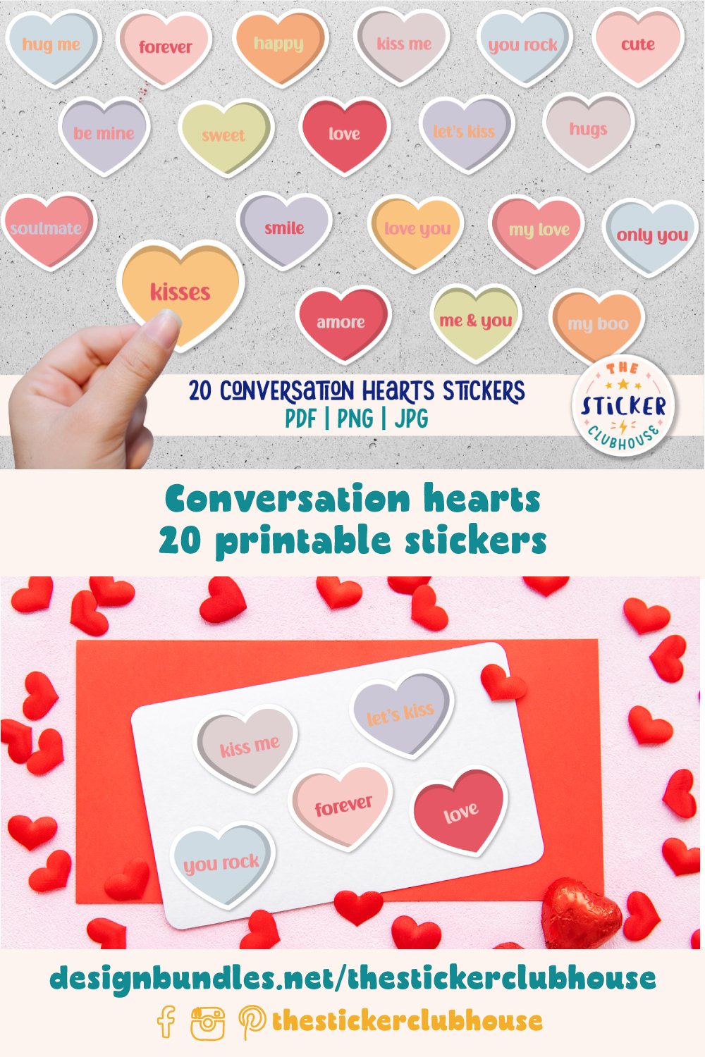 Conversation hearts stickers | Valentines Day stickers candy