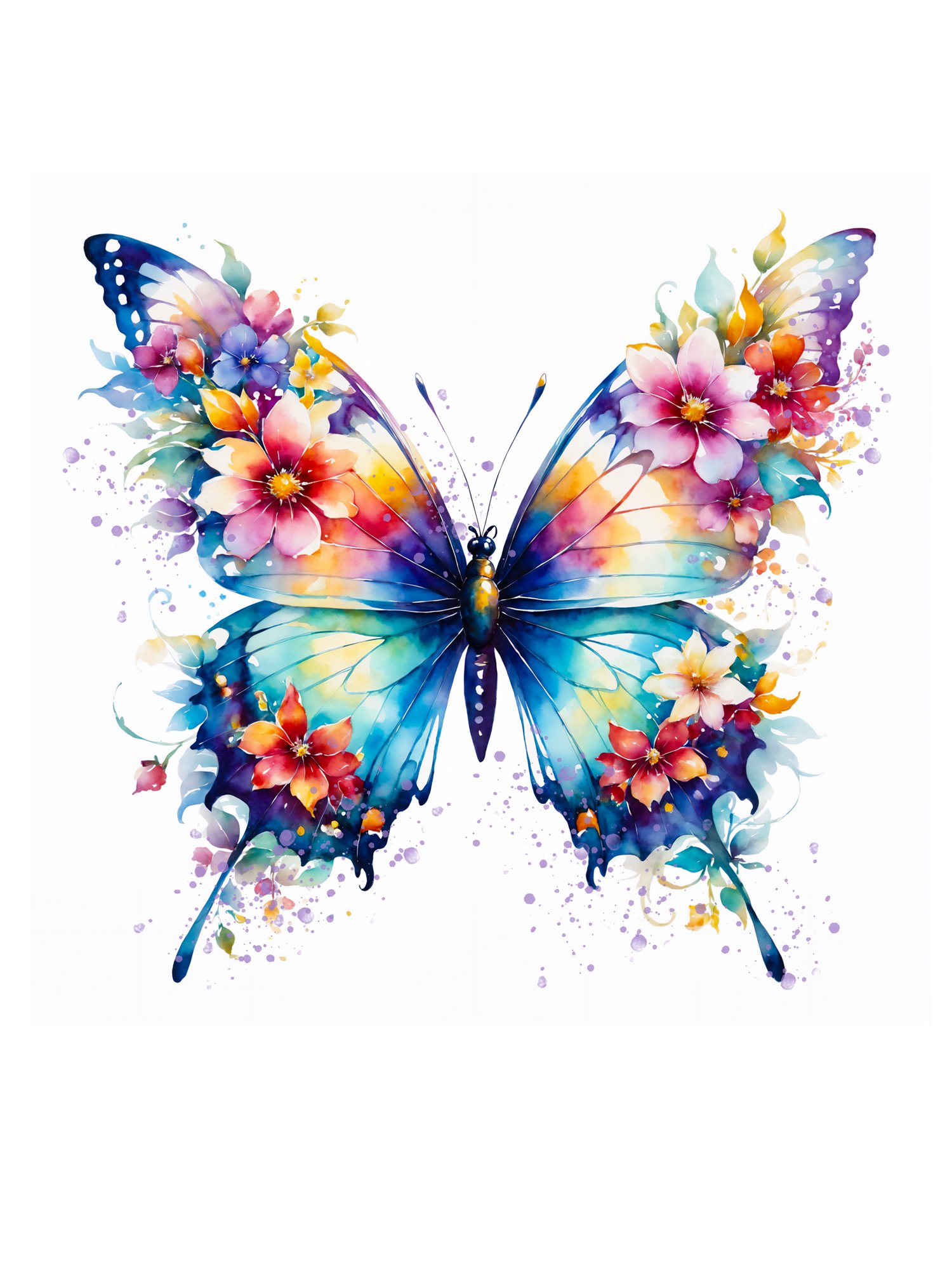 Butterfly Drawing Aesthetic Colorful Watercolor Illustration