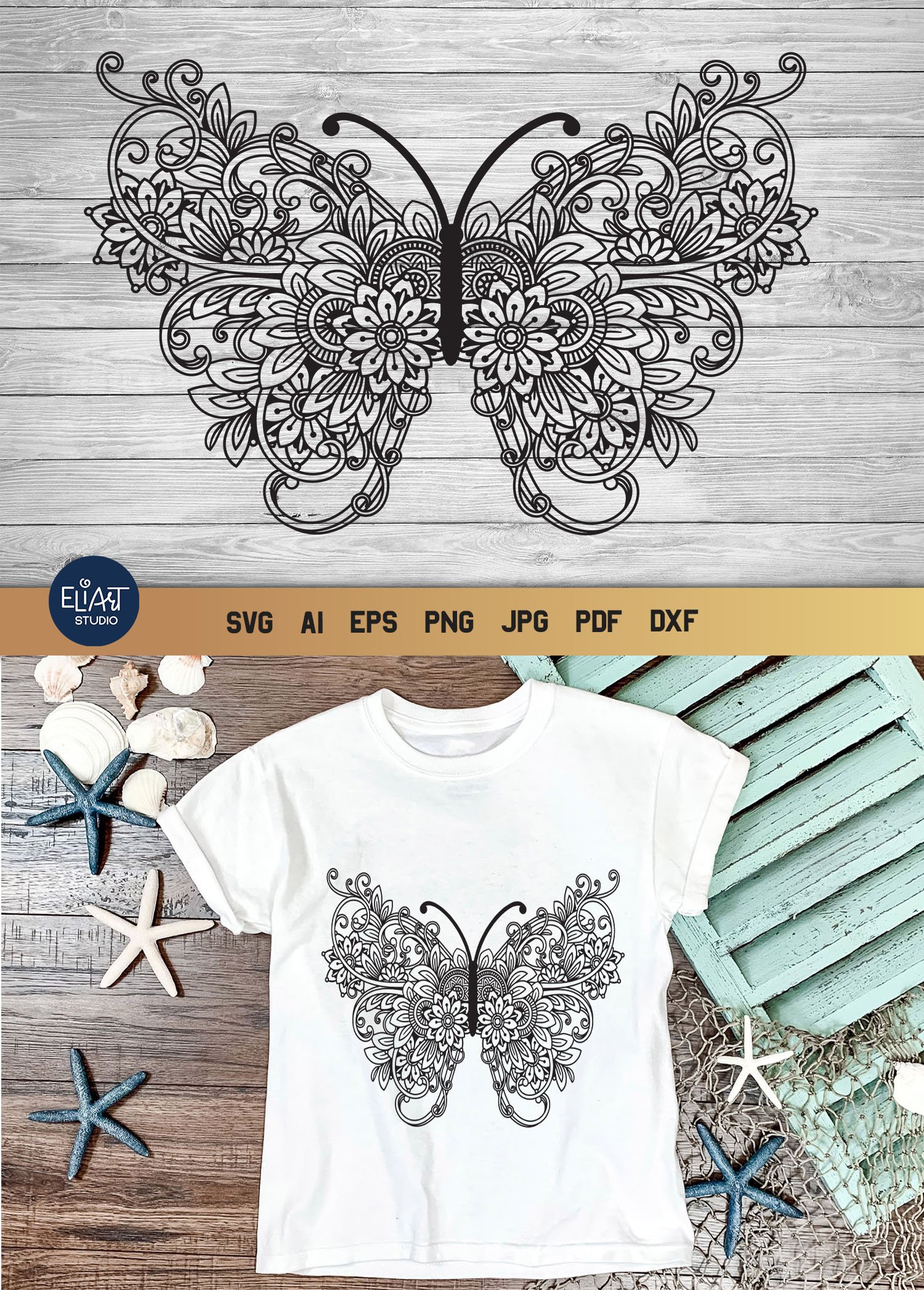 Butterfly SVG | Flower SVG | Zentangle Butterfly SVG