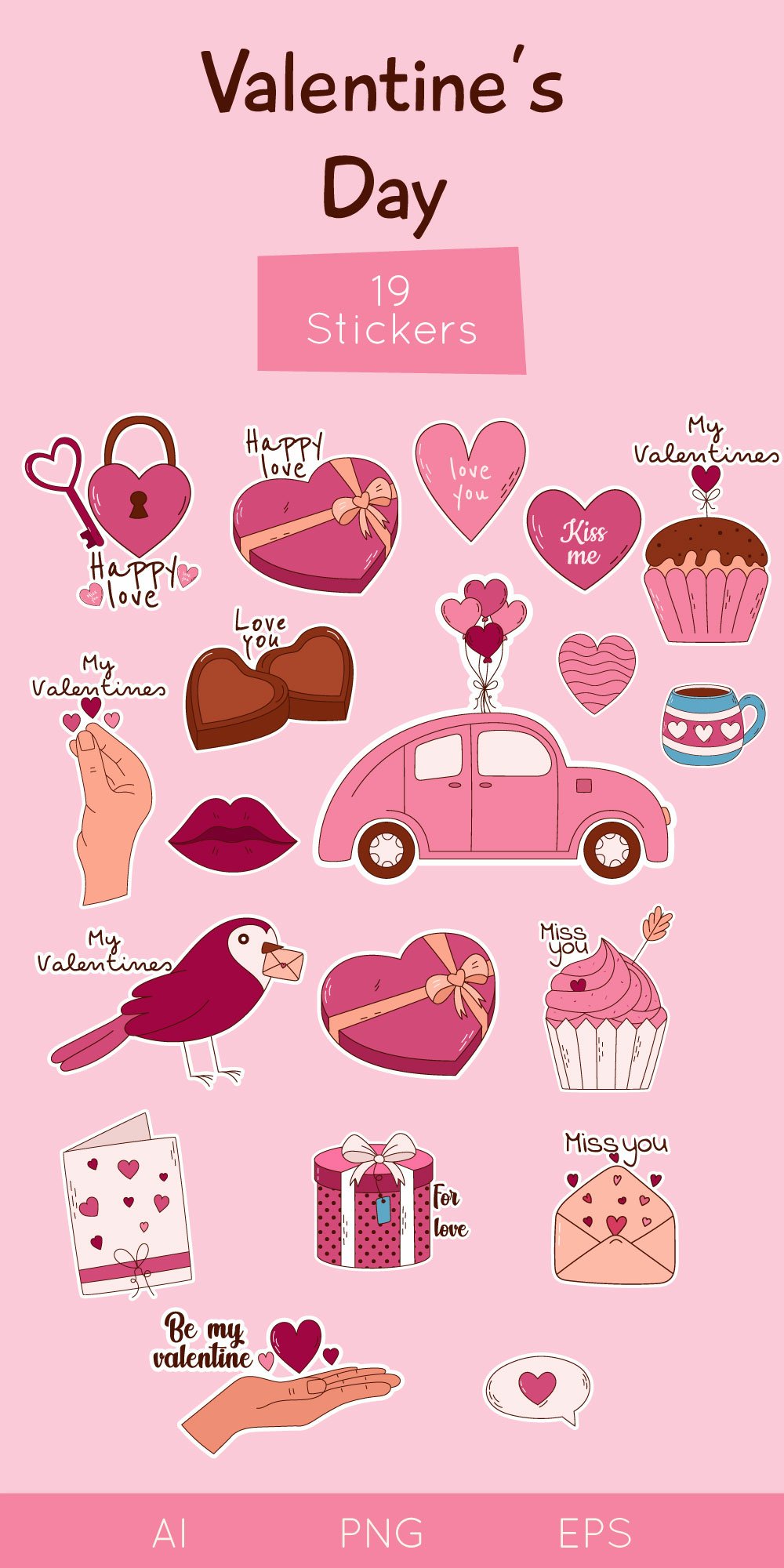 Valentine stickers set.