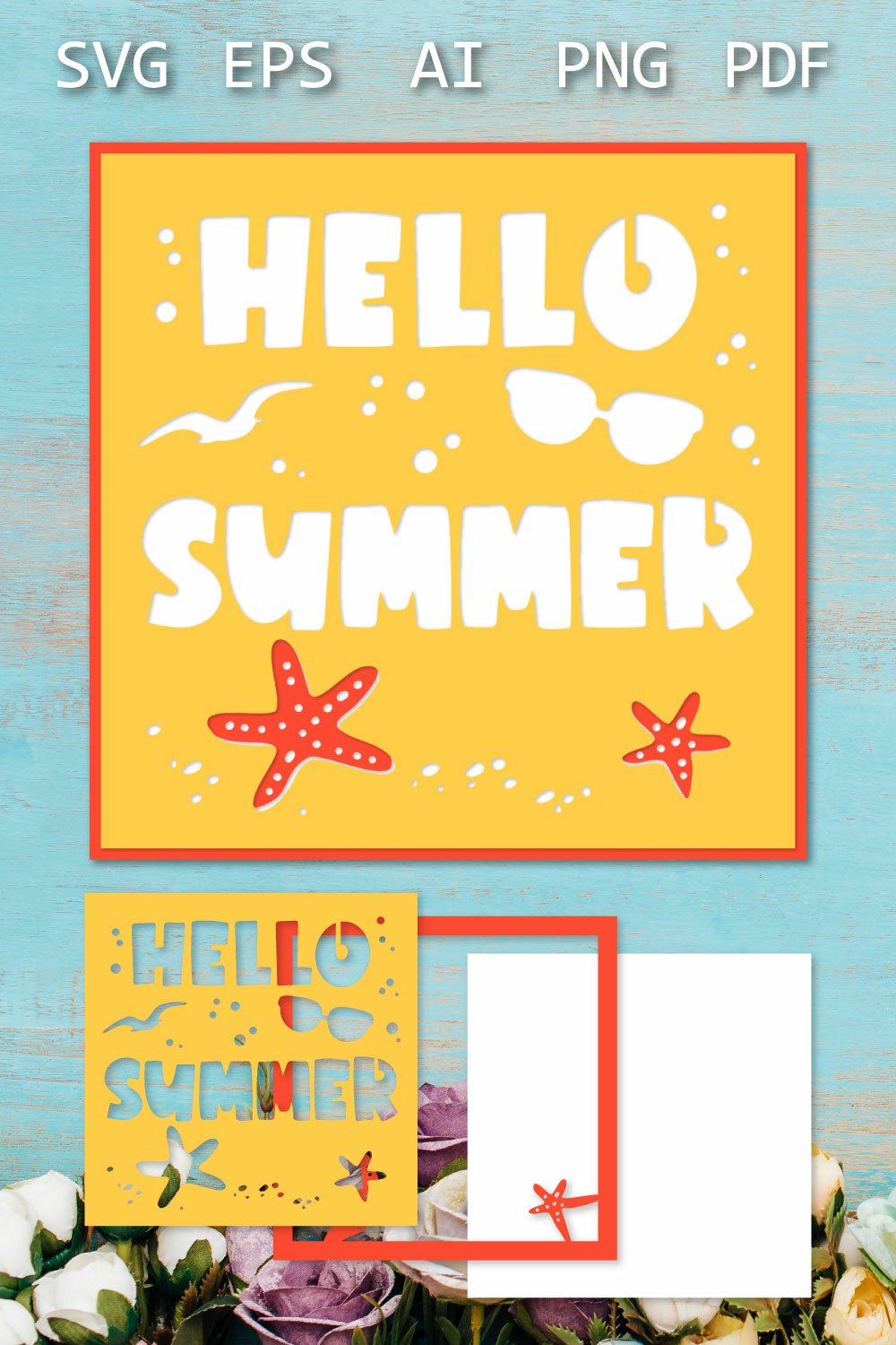 Hello Summer SVG Layered papercut, paper cutting template