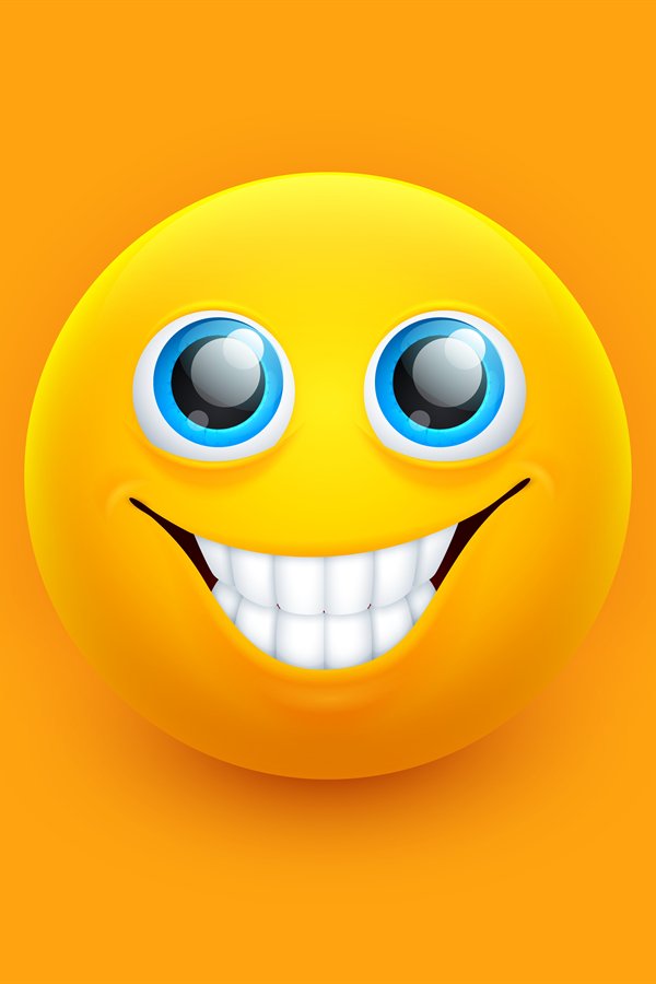 Smile emoji face. Cute eyes, emoticon symbol sticker. Happy