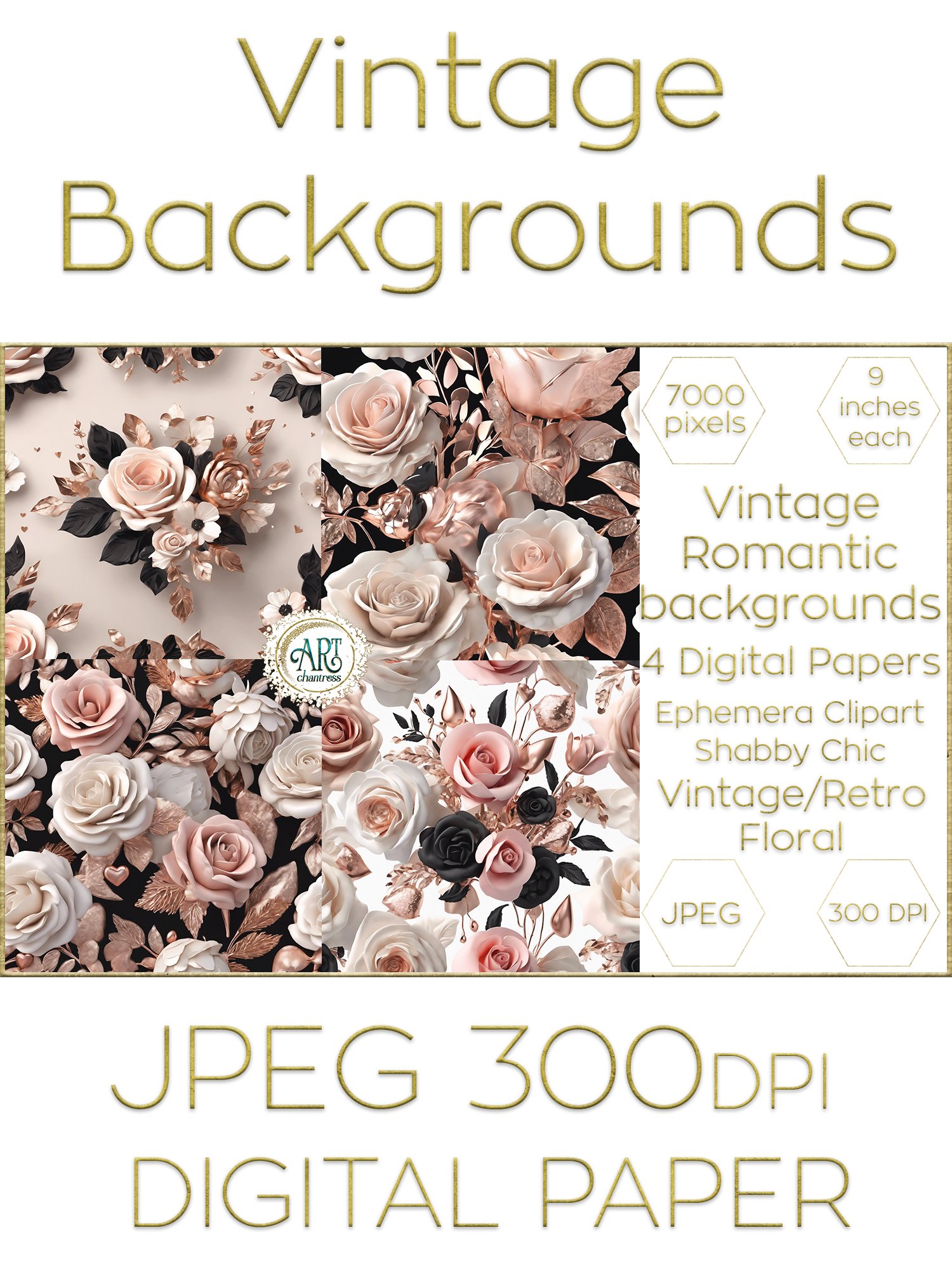 Valentines Day Flowers Watercolor Digital Papers (3212506)