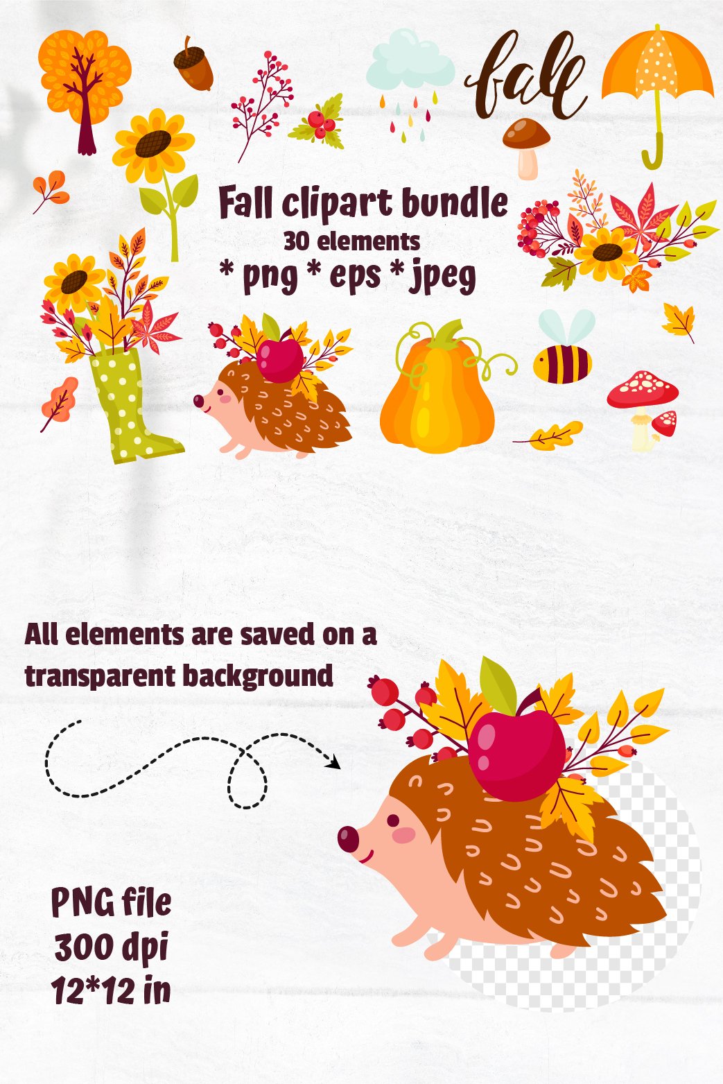 Autumn Clipart Bundle. Fall clip art png, eps. jpeg