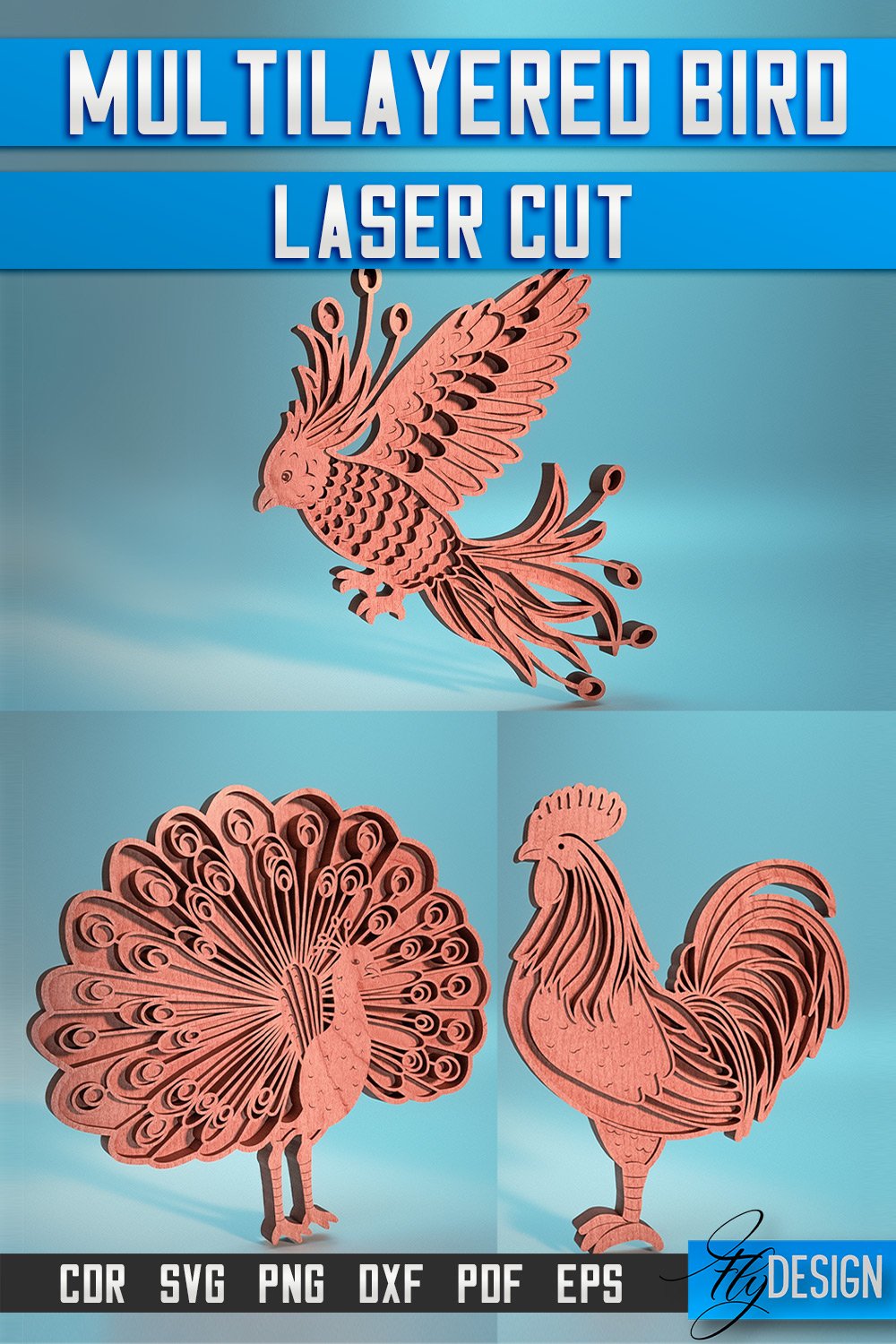 Layered Bird Laser Cut | 3D Rooster |3D Firebird | (2619699)