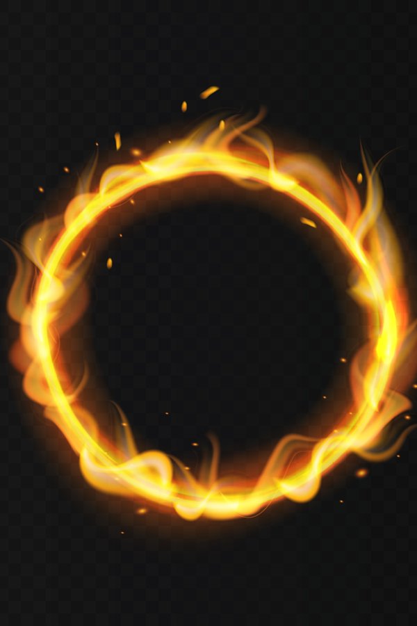 Fire ring. Realistic burning fiery circus circle hot hoop wa
