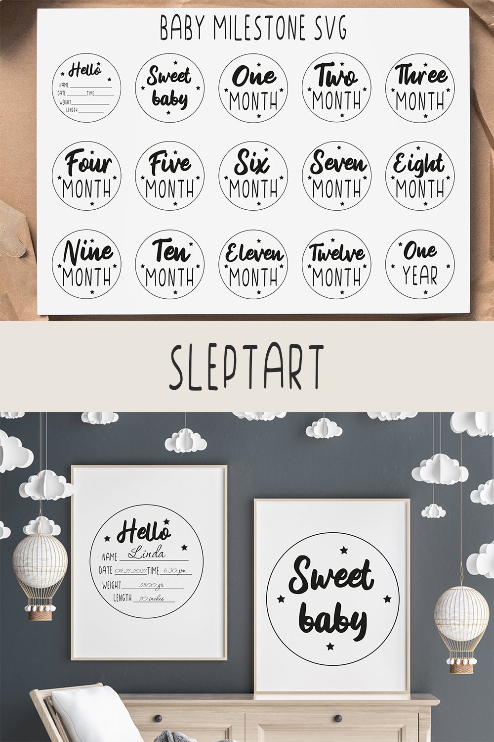 Baby Milestones Bundle SVG, Baby monthly milestone SVG/PNG