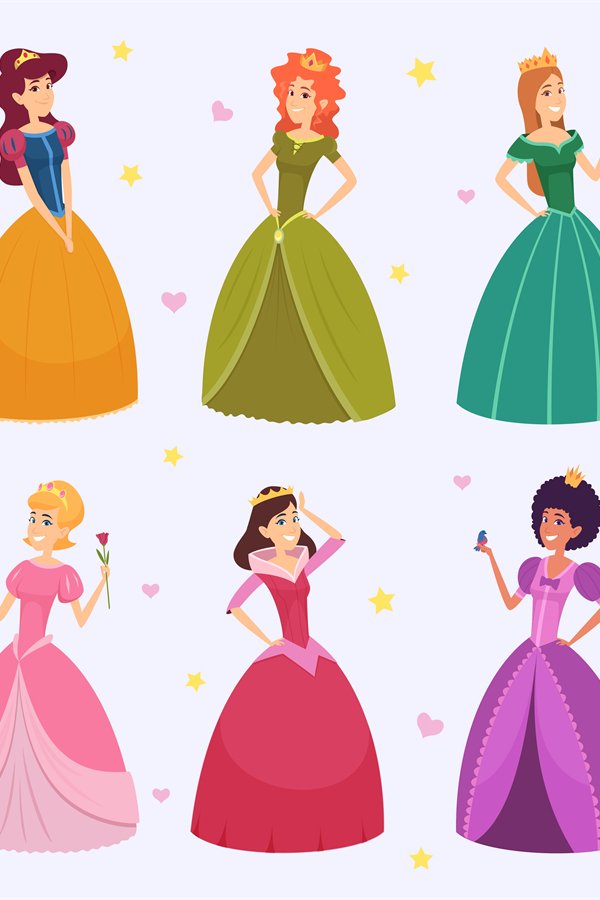 Elegant fairytale woman. Cartoon young beautiful princess fa