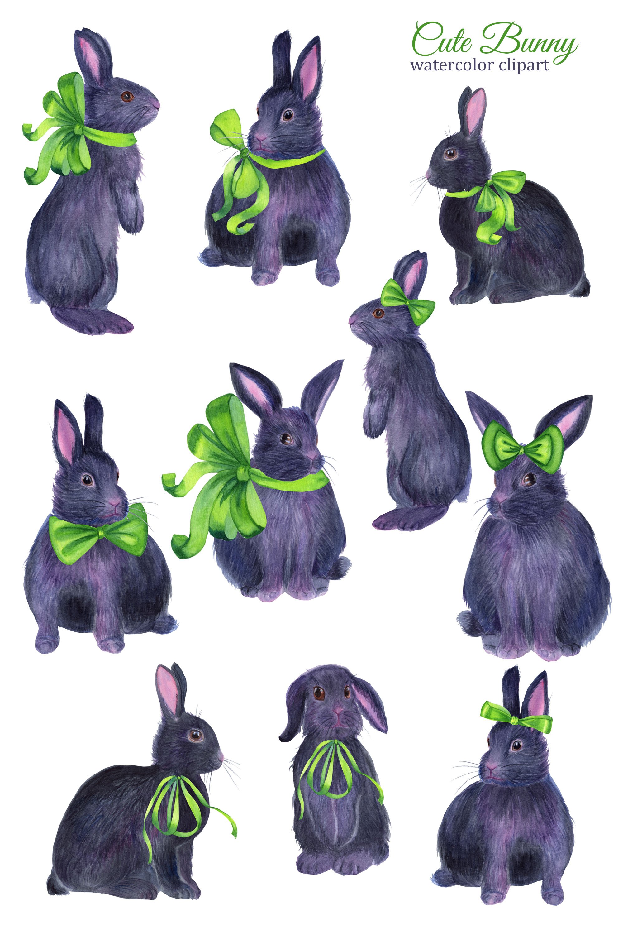 Cute bunnies watercolor clipart (2424294)
