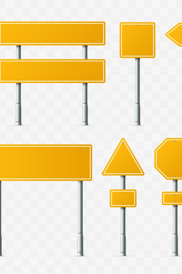 Yellow road sign. Empty street signs, transport road boards