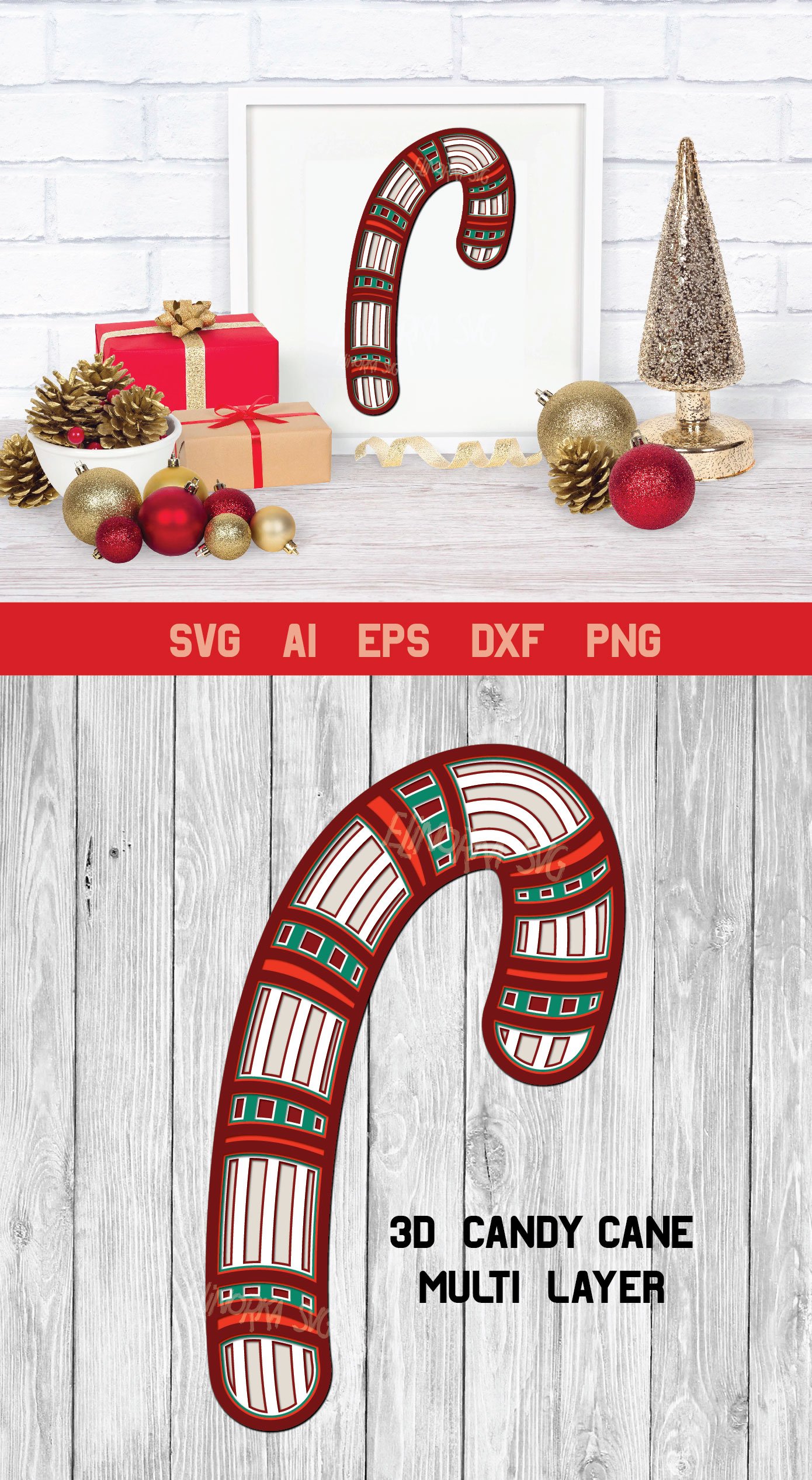 Christmas SVG 3D Layered | Candy Cane SVG Multi Layer