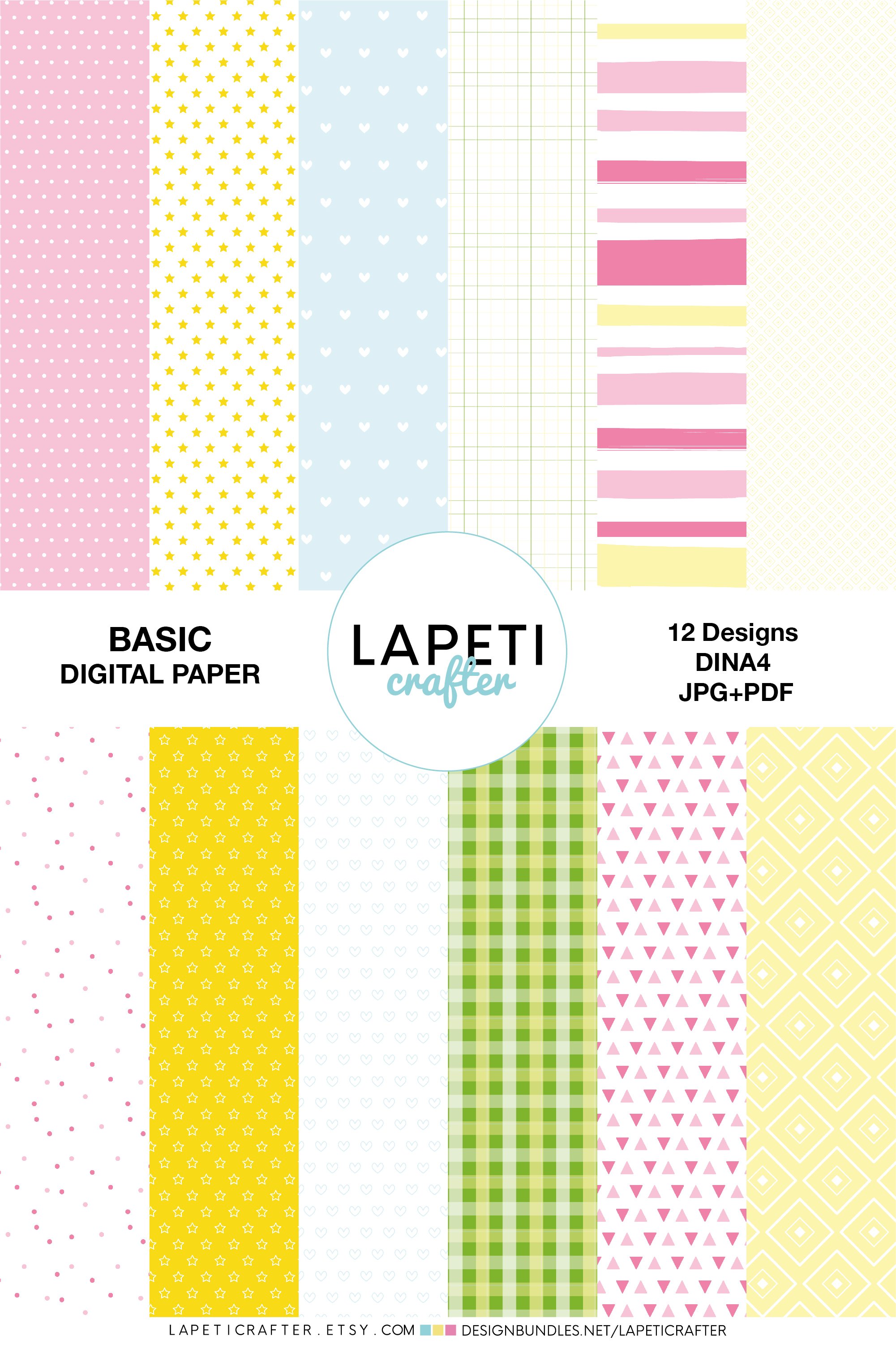 Basic Digital Paper, Geometric Patterns for Scrapbooking