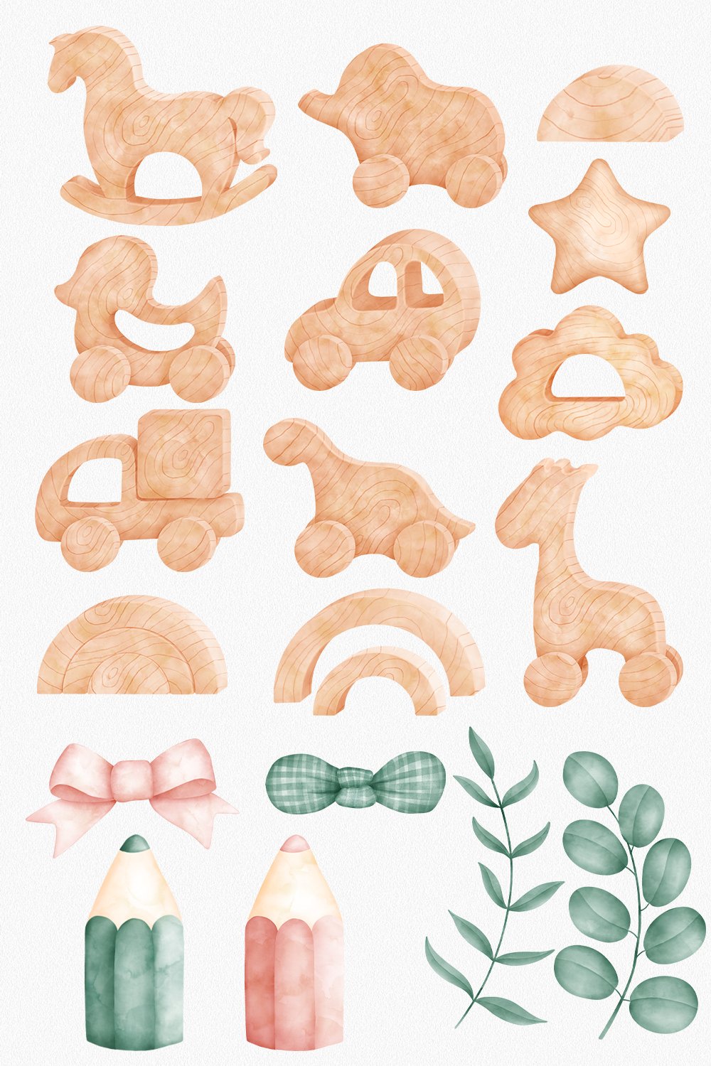 Wooden baby toys clipart | Watercolor PNG (2035394)