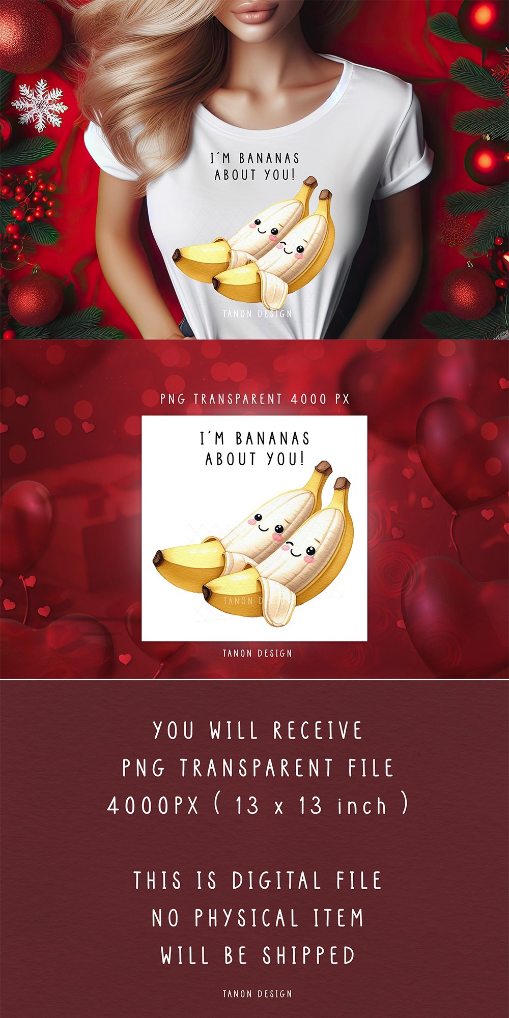 Cute Valentine Card PNG Sublimation I am bananas about you