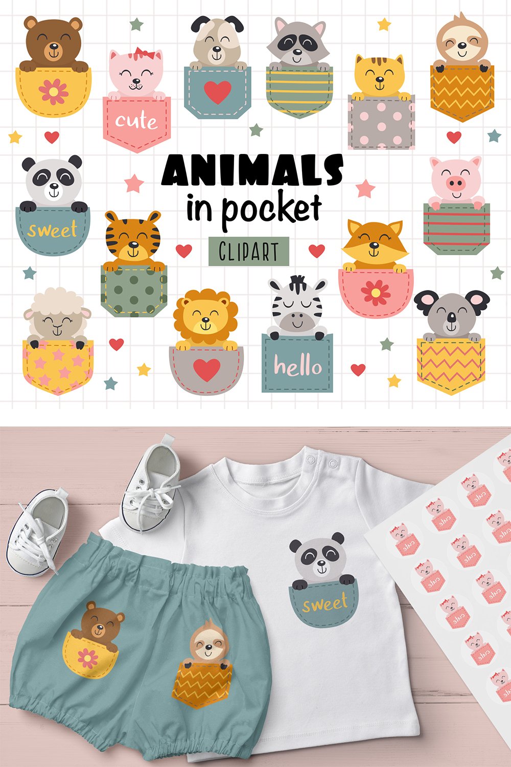 Animals in pocket Clipart, Cute animal svg, Baby animals svg