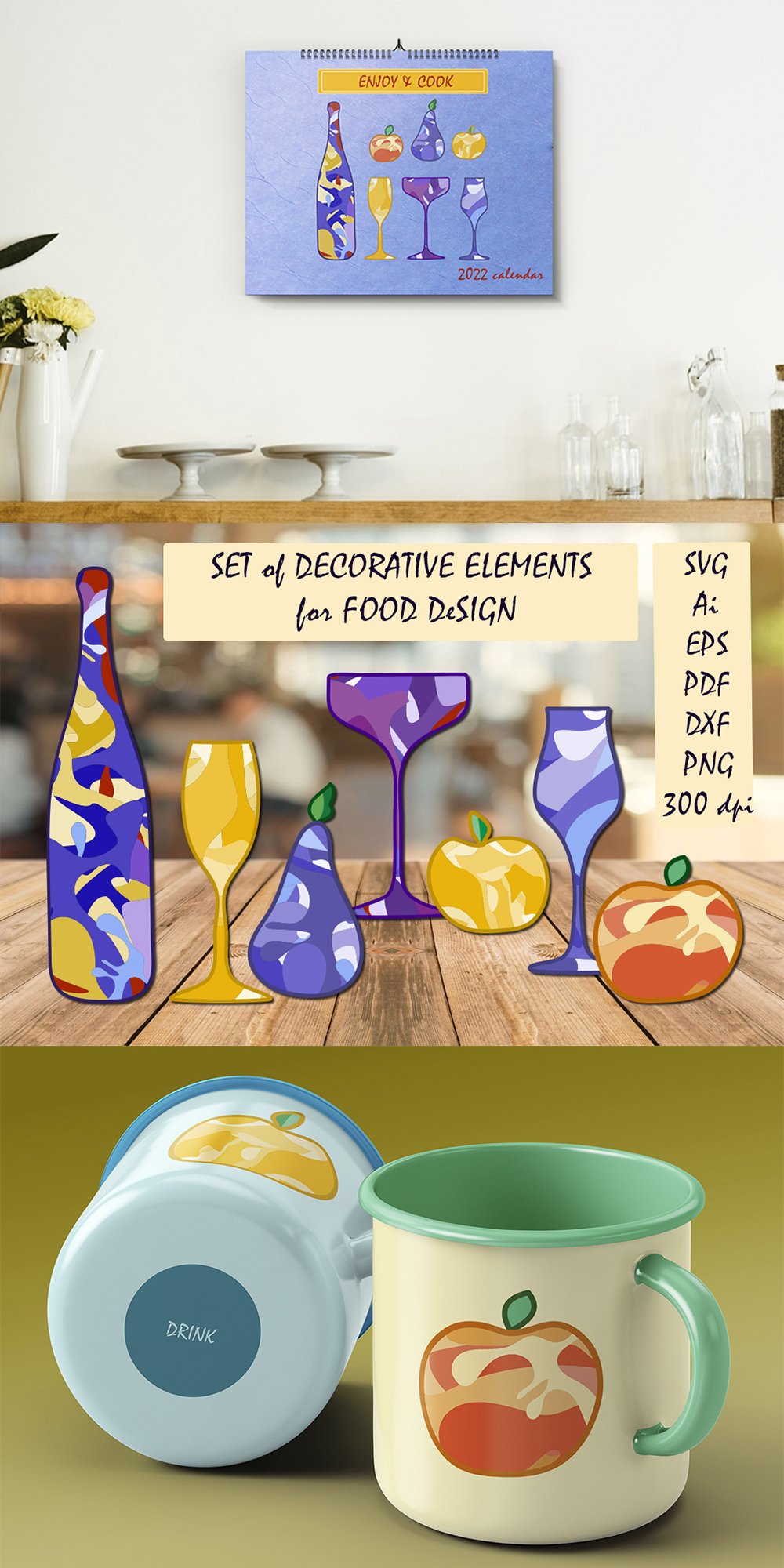 Set jf decorative elements for food design