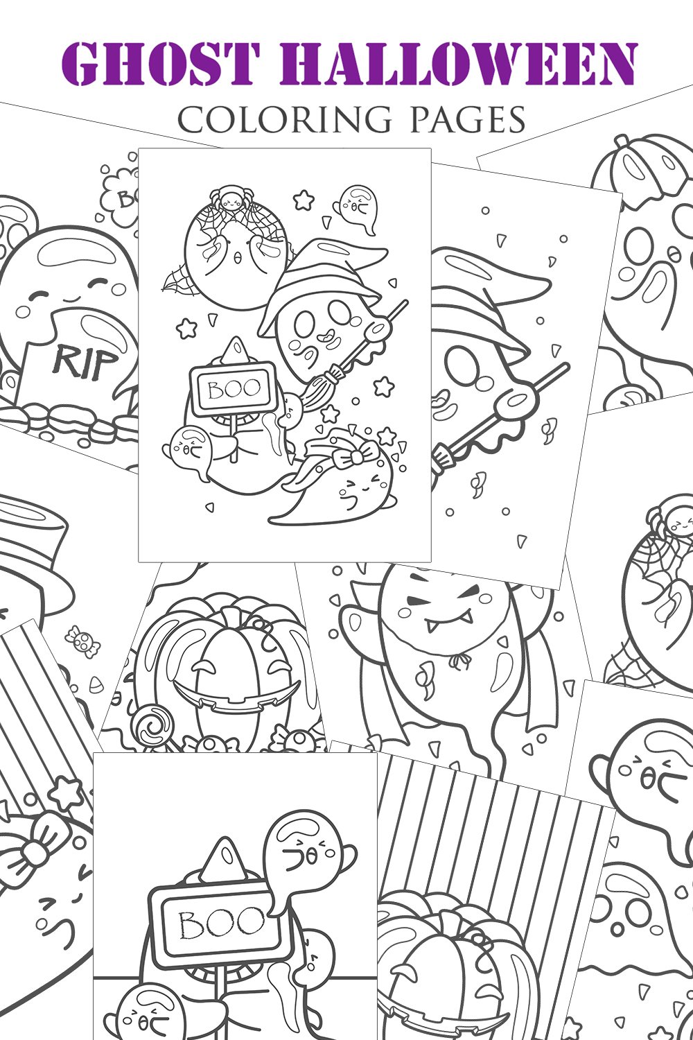 Cute Ghost Halloween Cartoon Coloring Kids Adult Activity