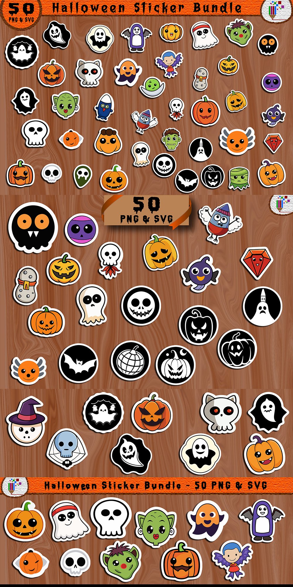 Halloween Sticker Bundle Printable Stickers 50 PNG (4623261)