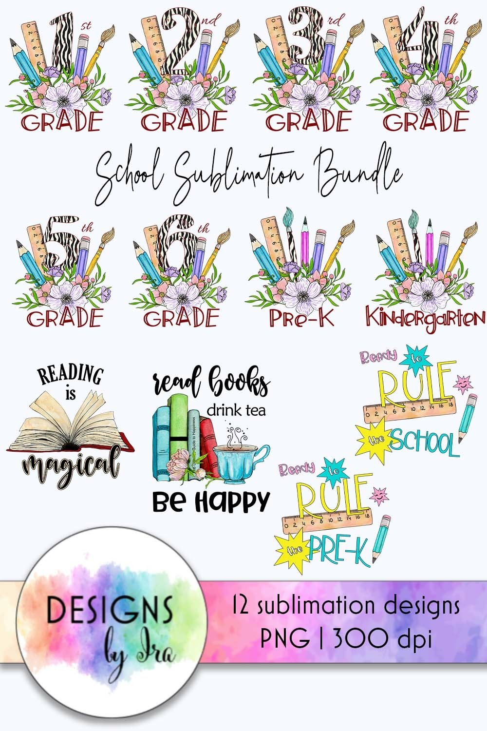 12 back to school sublimation designs with flowers