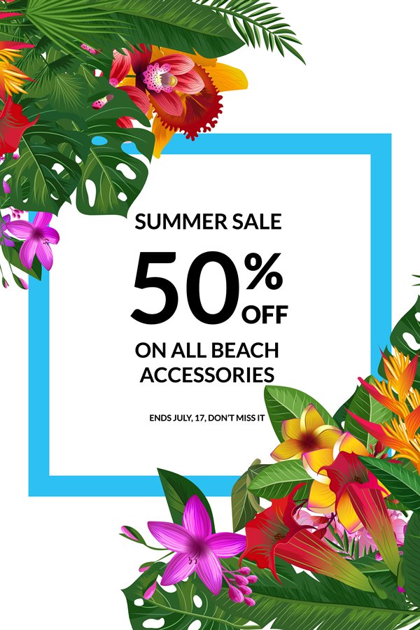 Vector sale frame with place for text with tropical palm lea