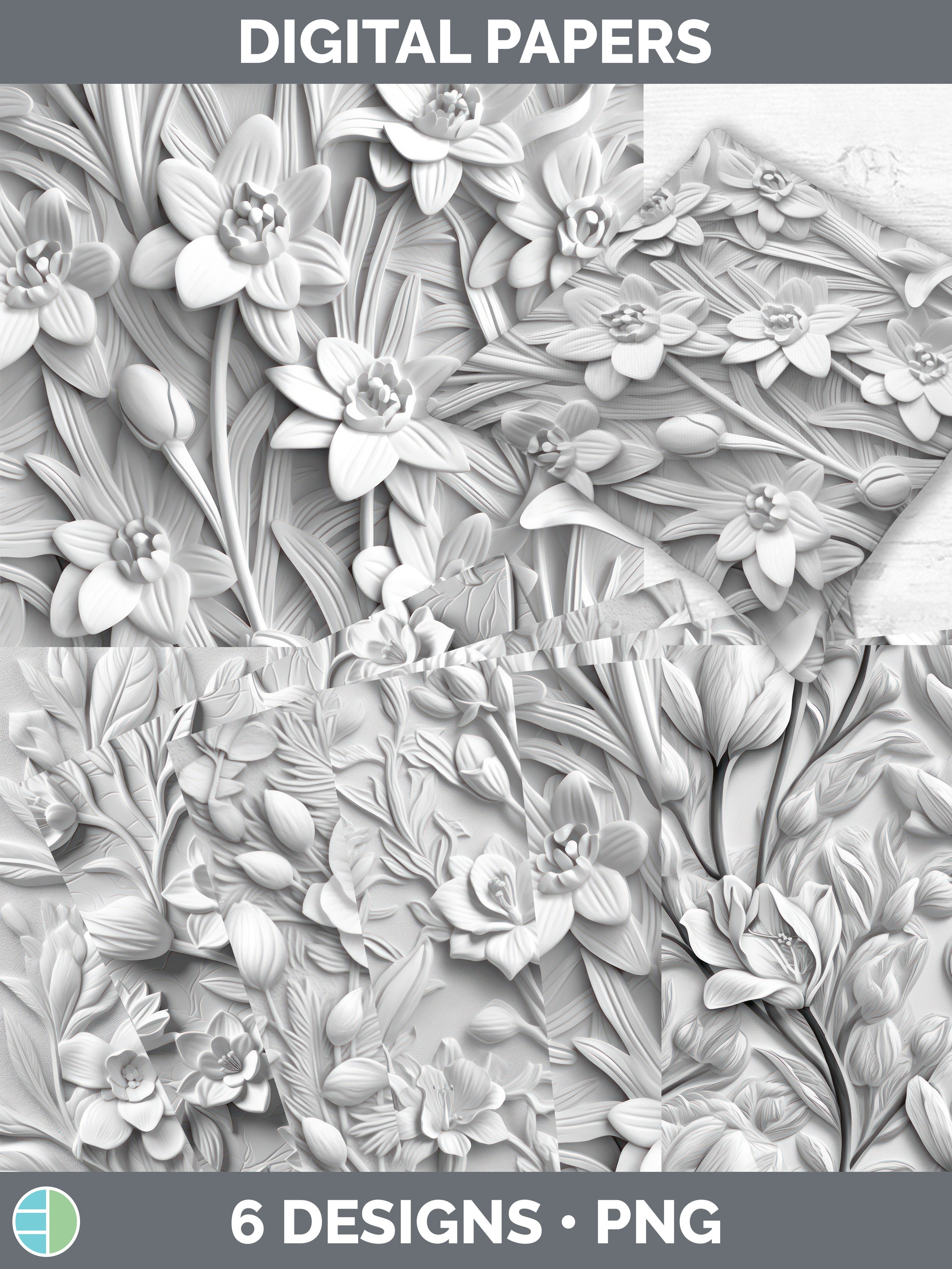 3D White Freesia Flowers Paper Backgrounds | Digital Scrapbo